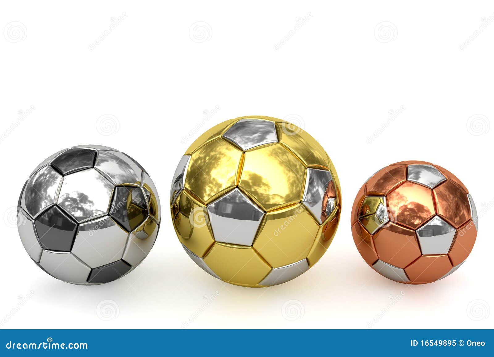Golden, Silver and Bronze Soccer Balls on White Stock Illustration ...