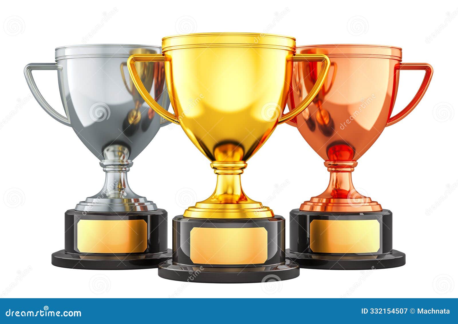 Golden, Silver and Bronze Trophy Cups, 3D Rendering Stock Illustration ...