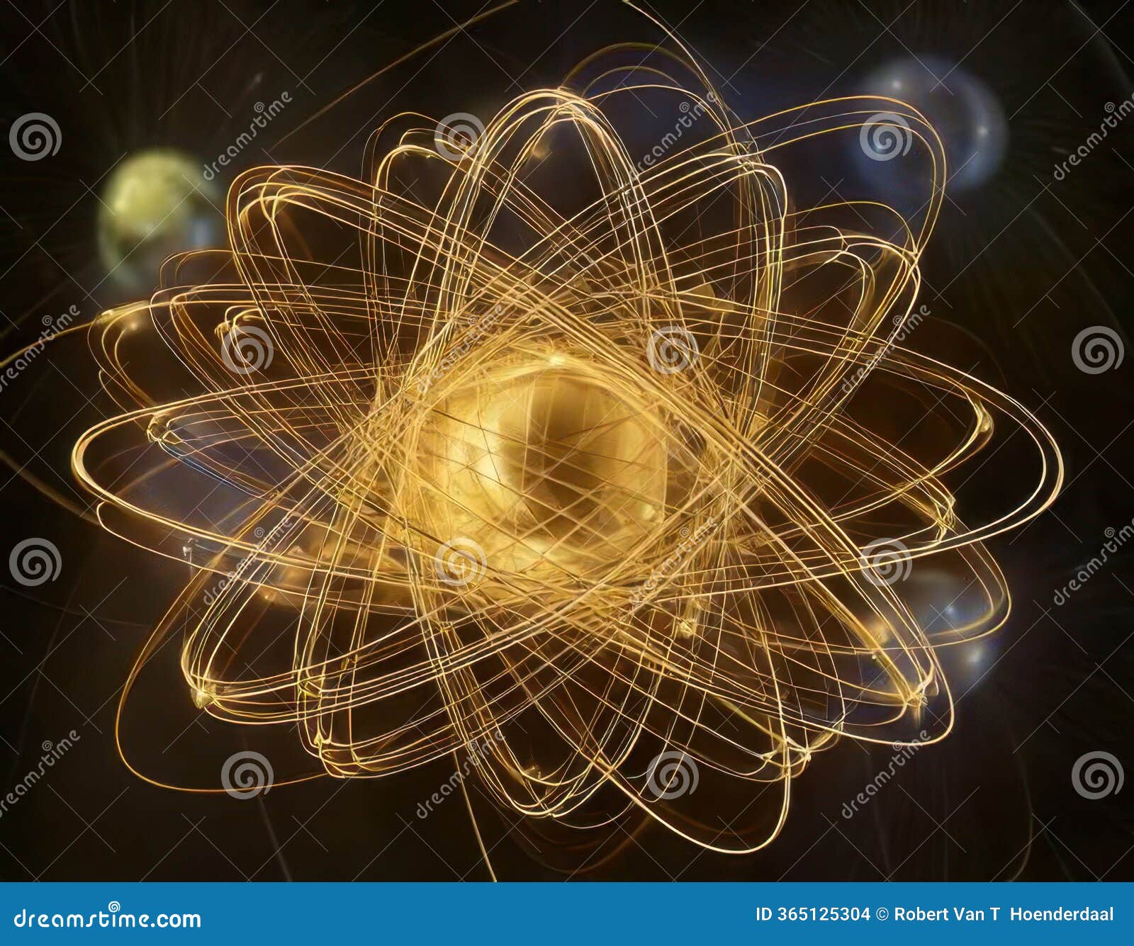 3D Rendering Of Impression Of Atoms With Electrons Stock Photo ...