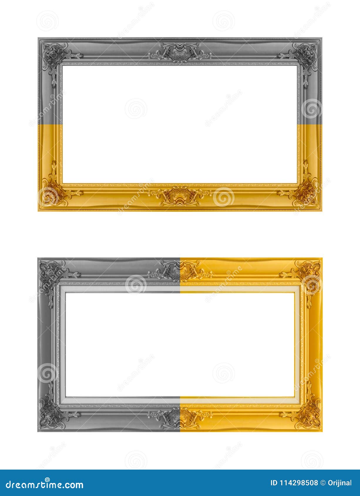 Golden & Silver Frame Isolated on White Background Stock Photo - Image ...