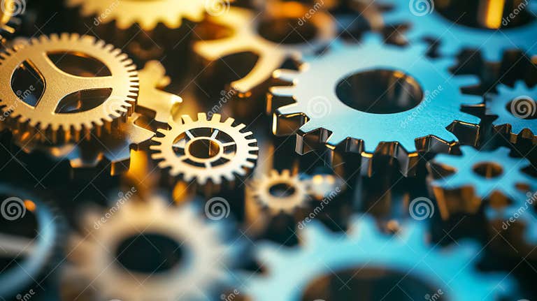 Golden and Silver Gears Working Together in a Complex System Stock ...