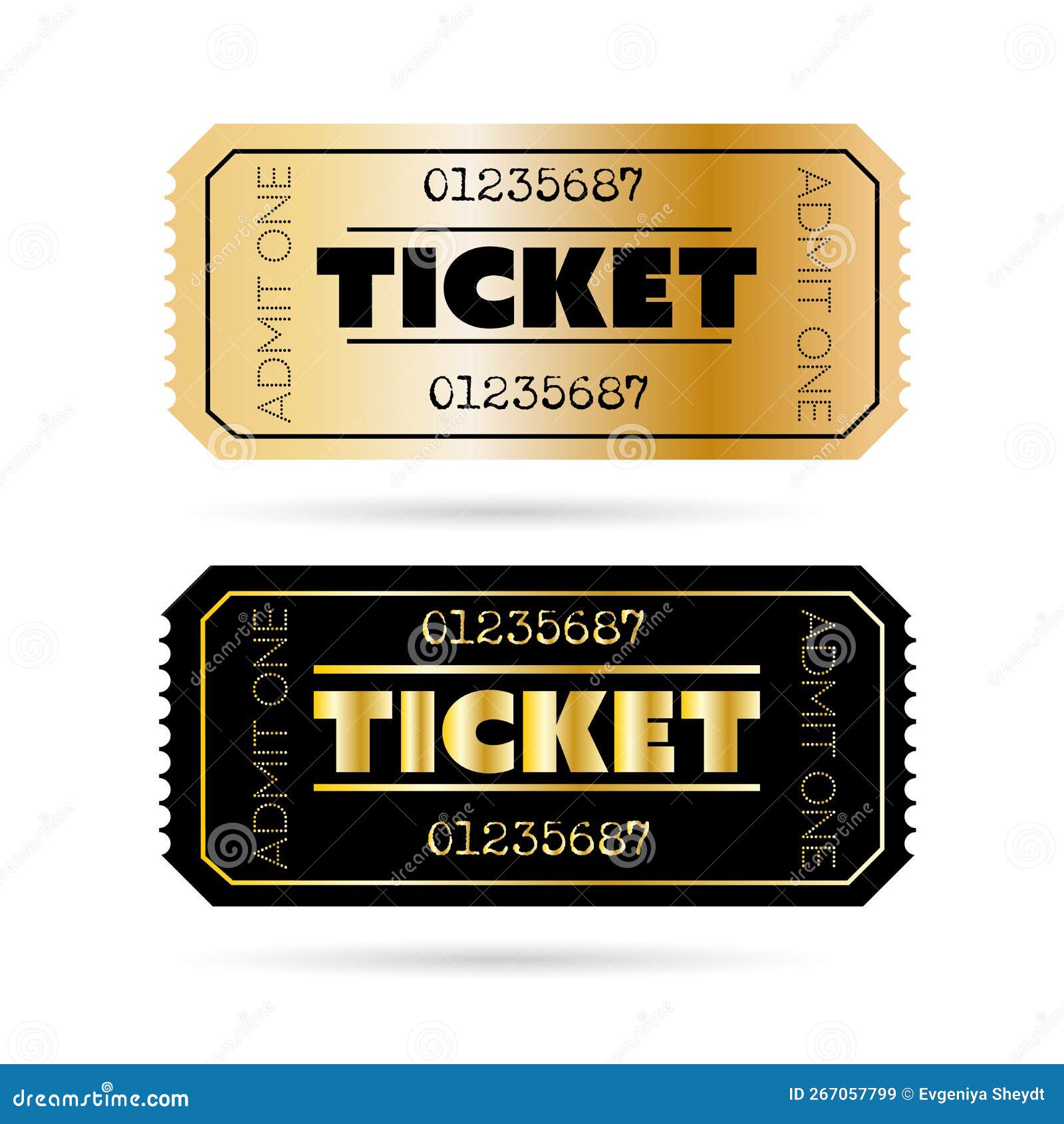 Golden and Silver Glittering Stub Ticket Templates on White Background ...