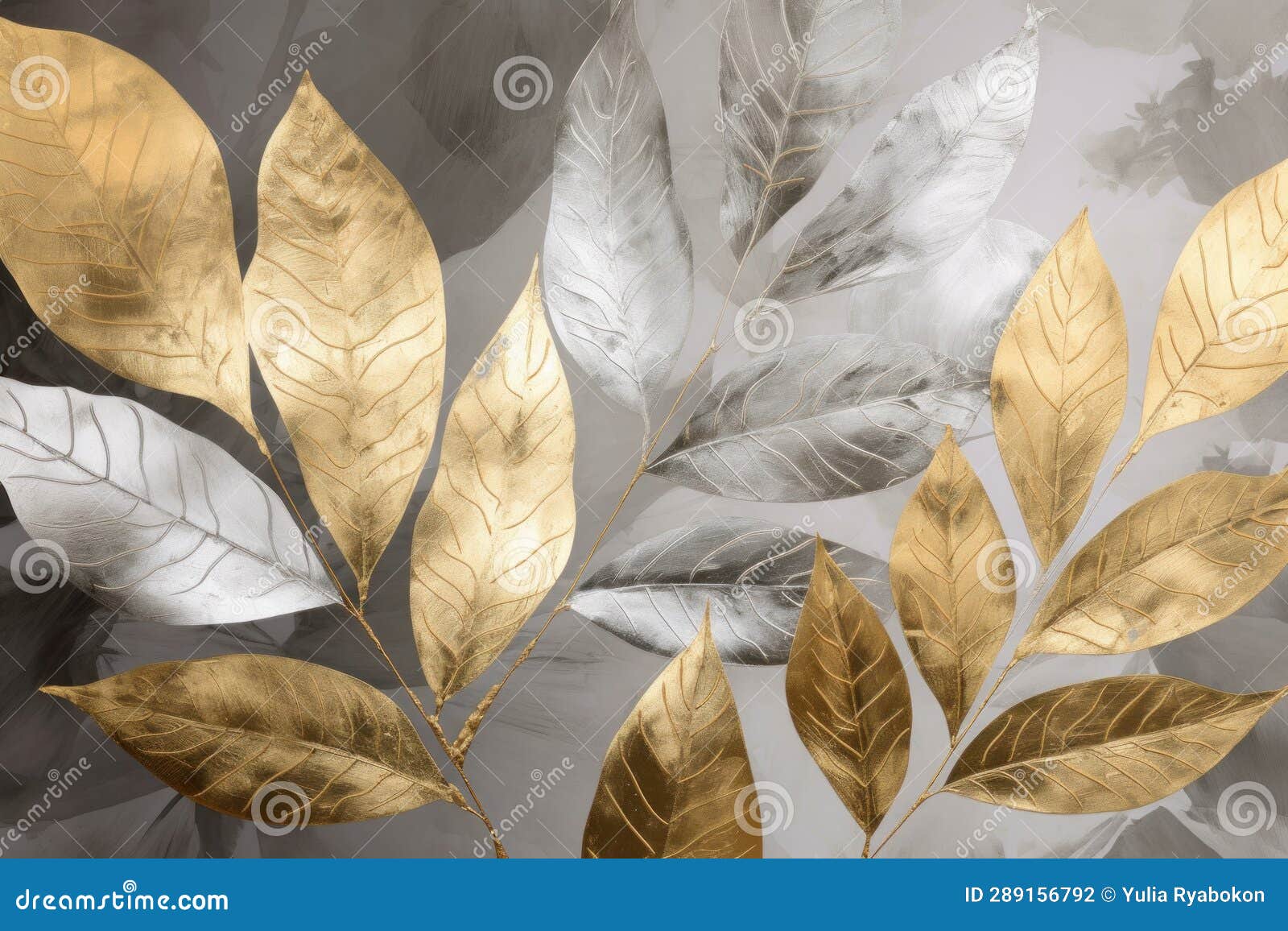 Golden Silver Leaves. Generate Ai Stock Illustration - Illustration of ...