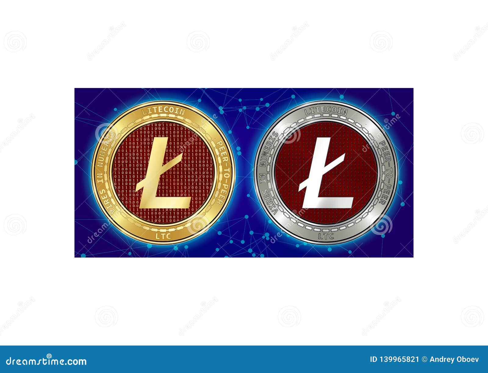 Golden and Silver Litecoin LTC Cryptocurrency Coins on Blockchain ...