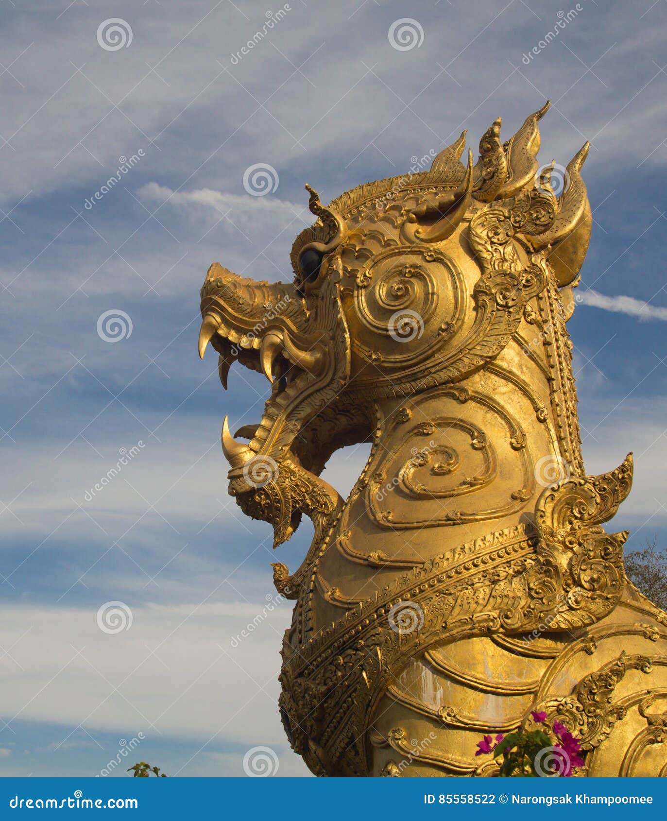 Golden Singha Lion Statue on Sky Background,Thailand Stock Photo ...