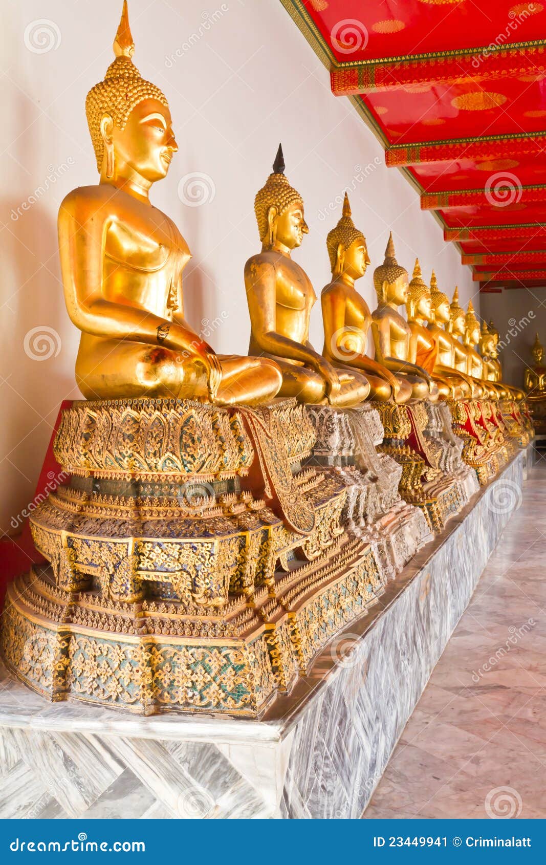 Golden Sitting Buddha Statue in Row Stock Image - Image of icon ...