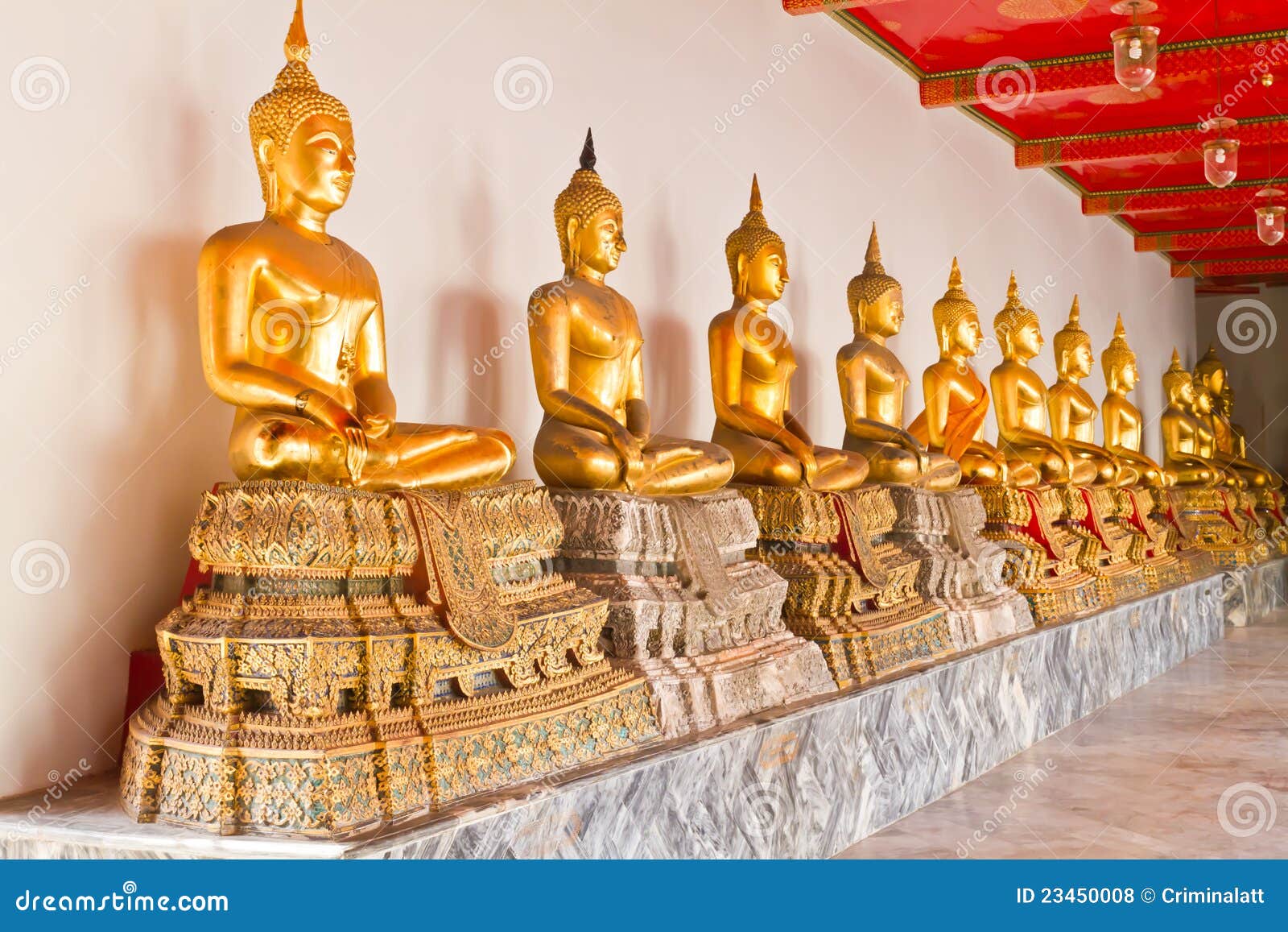 Golden Sitting Buddha Statue in Row Stock Photo - Image of traditional ...