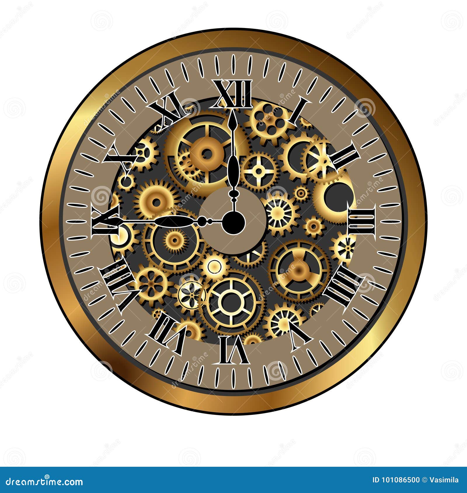Golden skeleton clock stock vector. Illustration of gear - 101086500