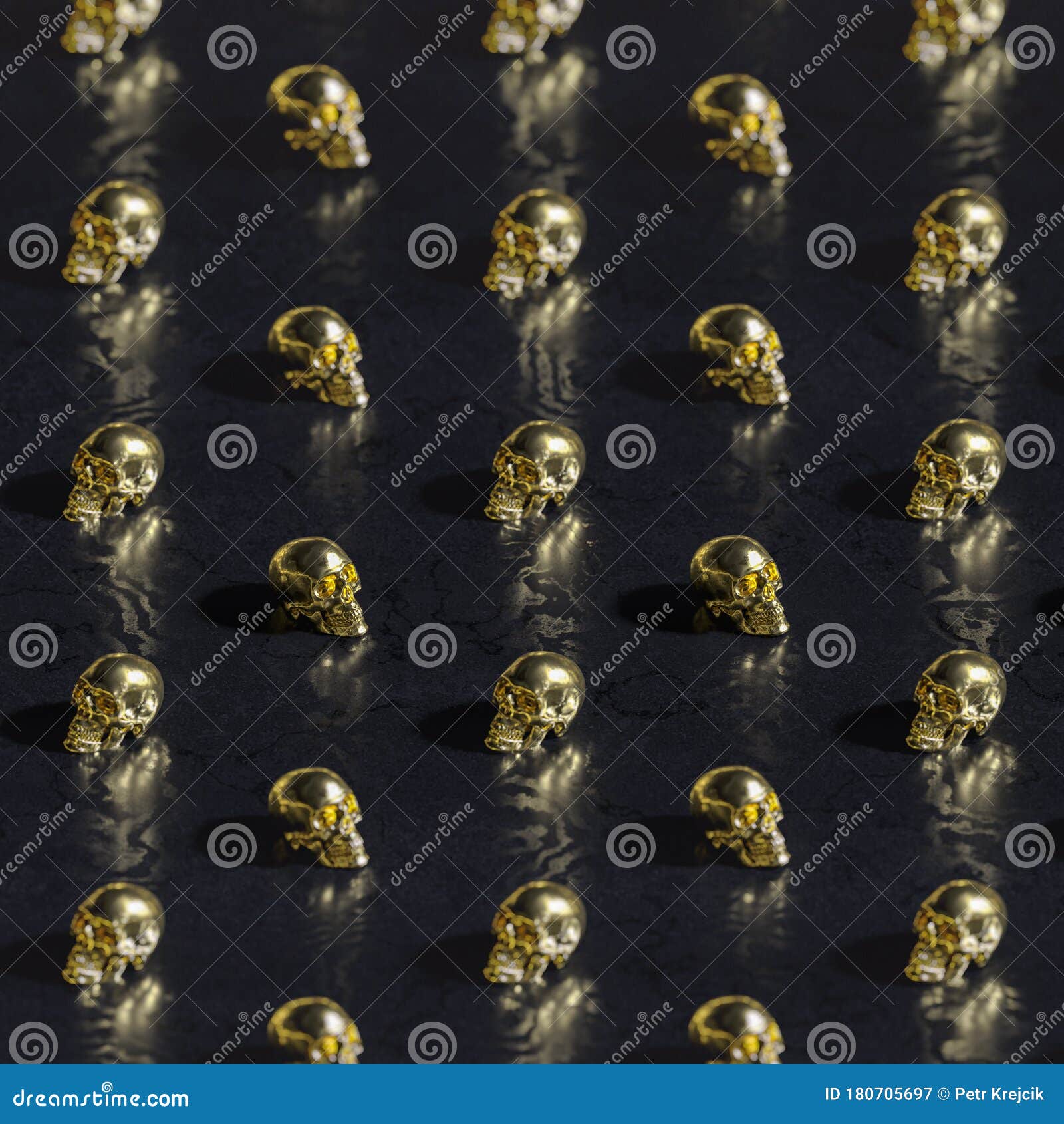 Golden Skulls on Dark Background with Bokeh Effect - 3D Rendering Stock ...
