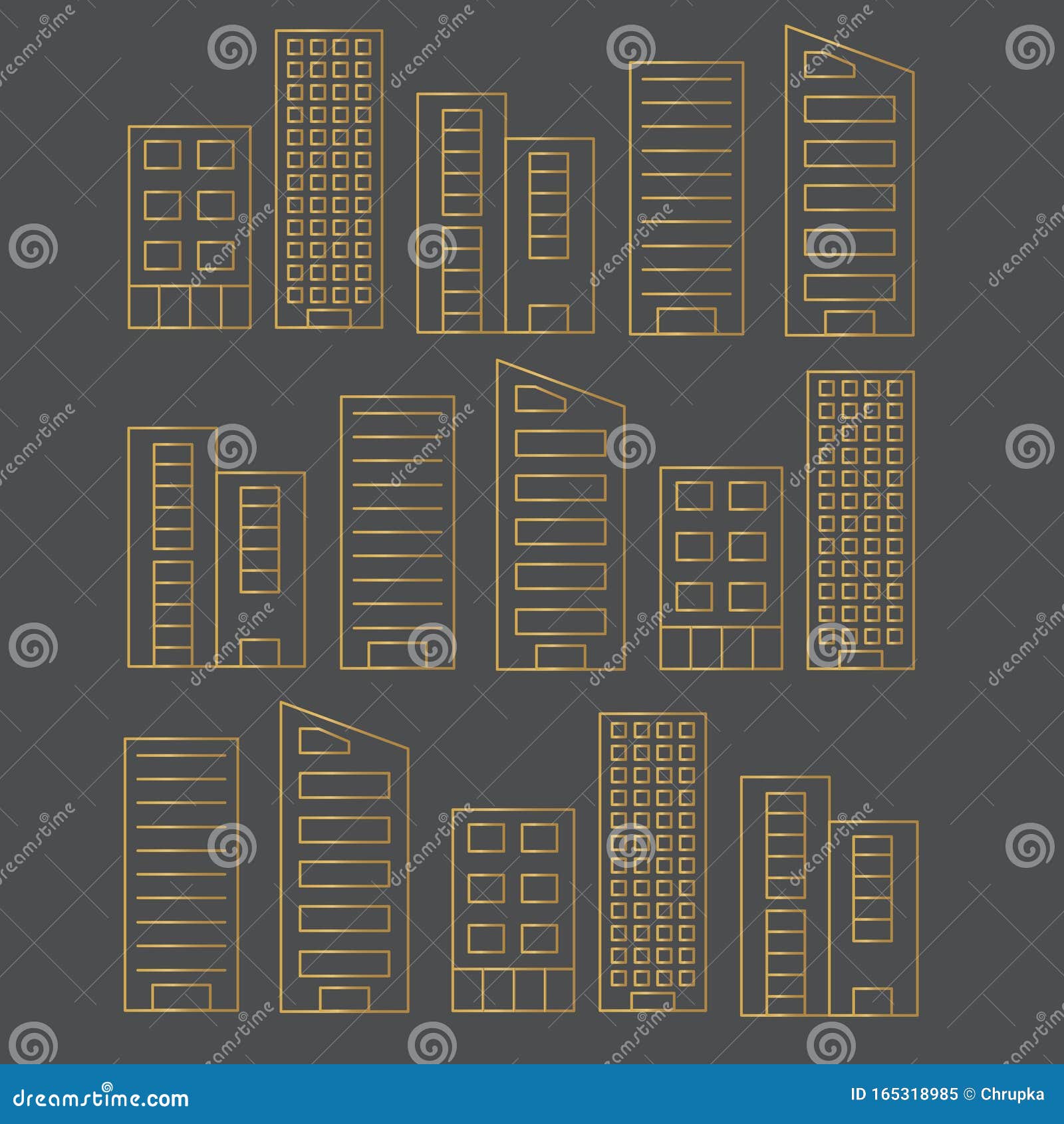 Golden Skyscraper Buildings Pattern Stock Vector - Illustration of ...