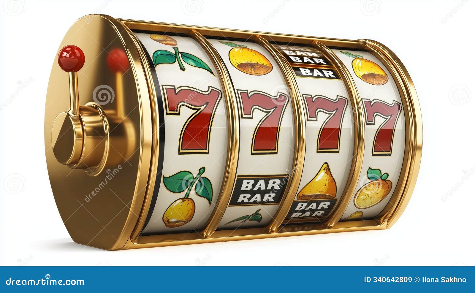 Golden Slot Machine with Sevens and Fruit Symbols Stock Illustration ...