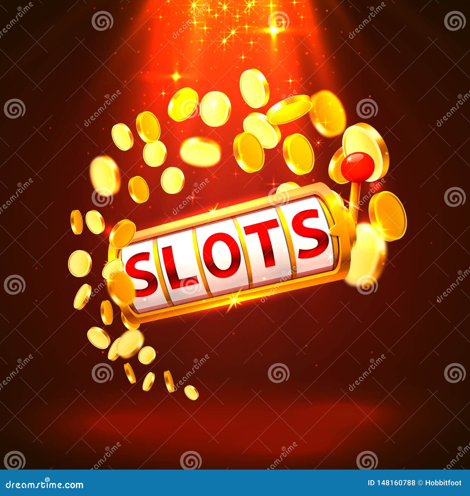 Golden Slots 777 Banner Casino On The Scene Background. Cartoon Vector ...
