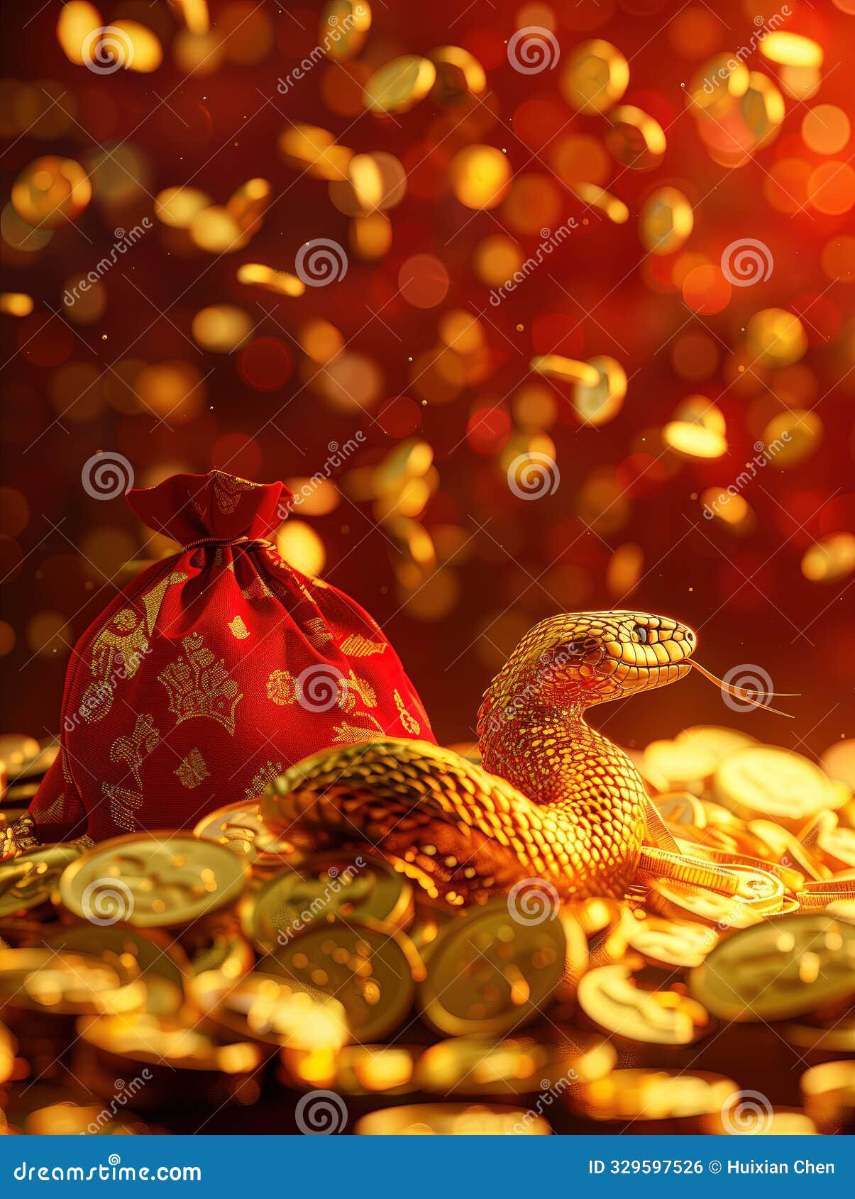 Golden Snake and Gold Coin Year of the Snake 3D Model. Stock ...