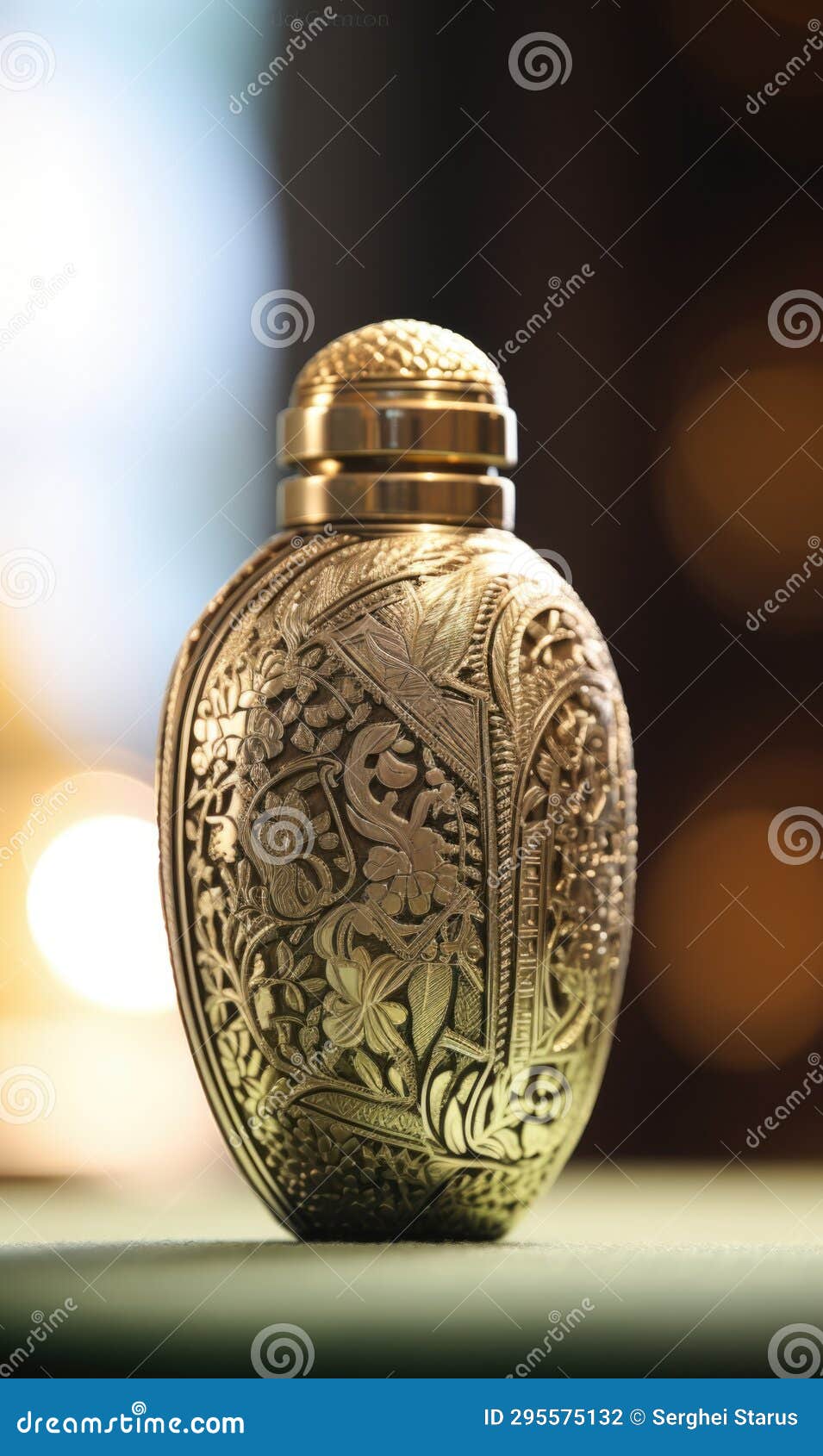 A Golden Snuff Bottle Sitting on a Table, AI Stock Illustration ...
