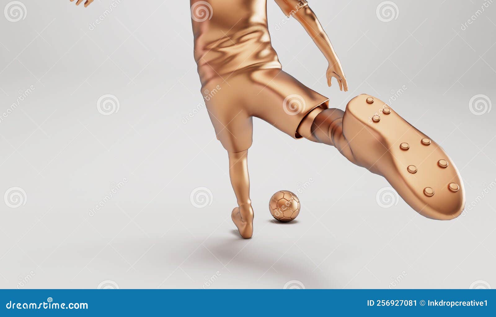 Golden Soccer Football Player Kicking a Ball in an Action Pose. 3D ... Golden Soccer Football Player Kicking a Ball in an Action Pose. 3D ...