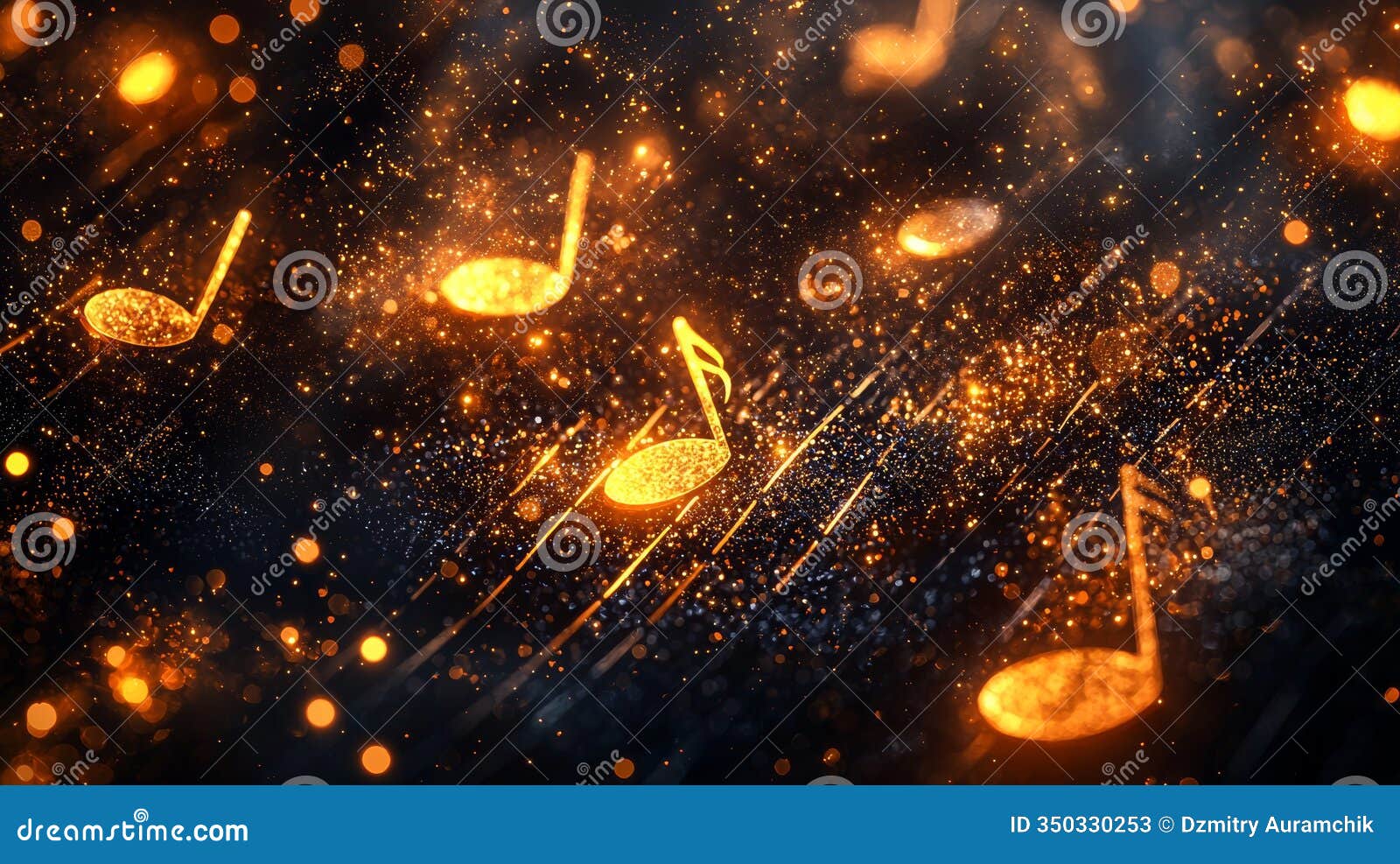 Golden Sparkle Effect on an Abstract Background of Music Notes. Stock ...