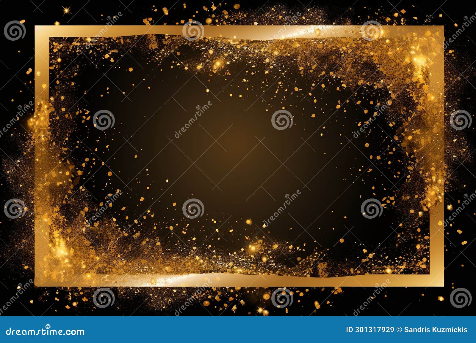 Golden Sparkle Splatter Brush Border. Generative AI Stock Illustration ...