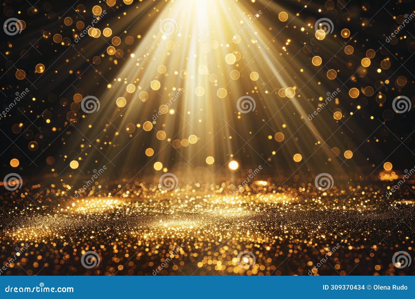 Golden Sparkles and Shimmering Light Rays Emanating Across a Dark ...