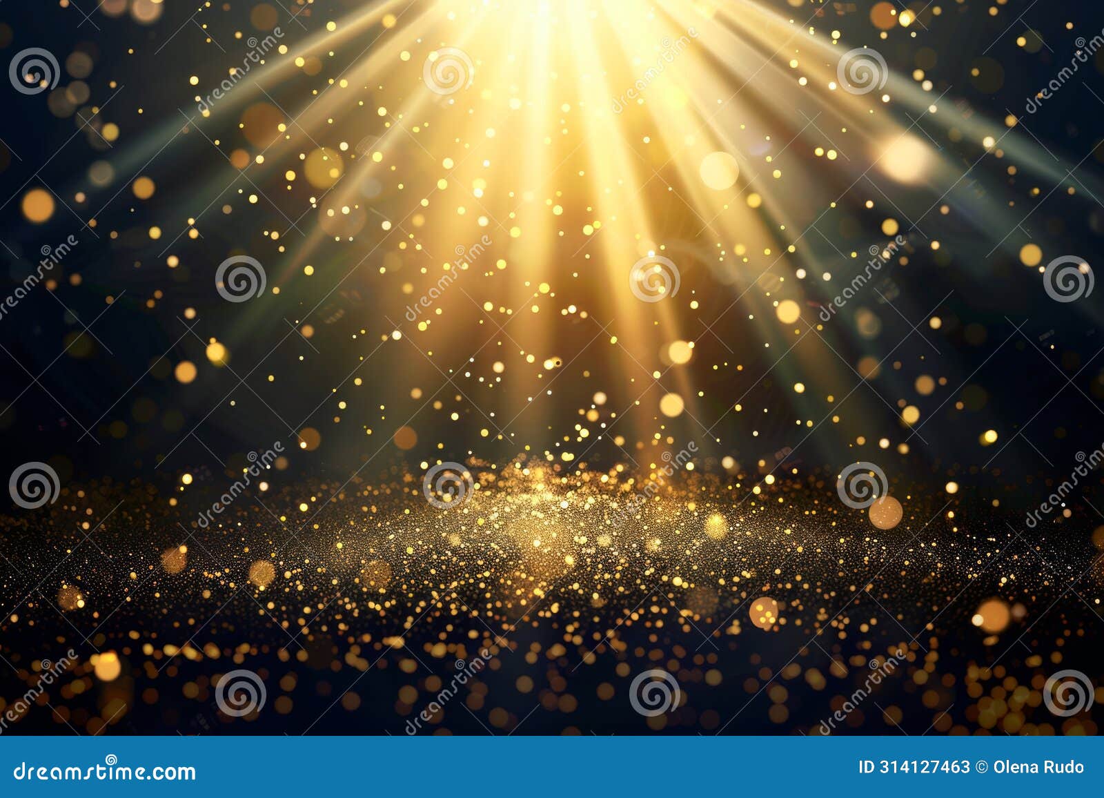 Golden Sparkles and Shimmering Light Rays Emanating Across a Dark ...