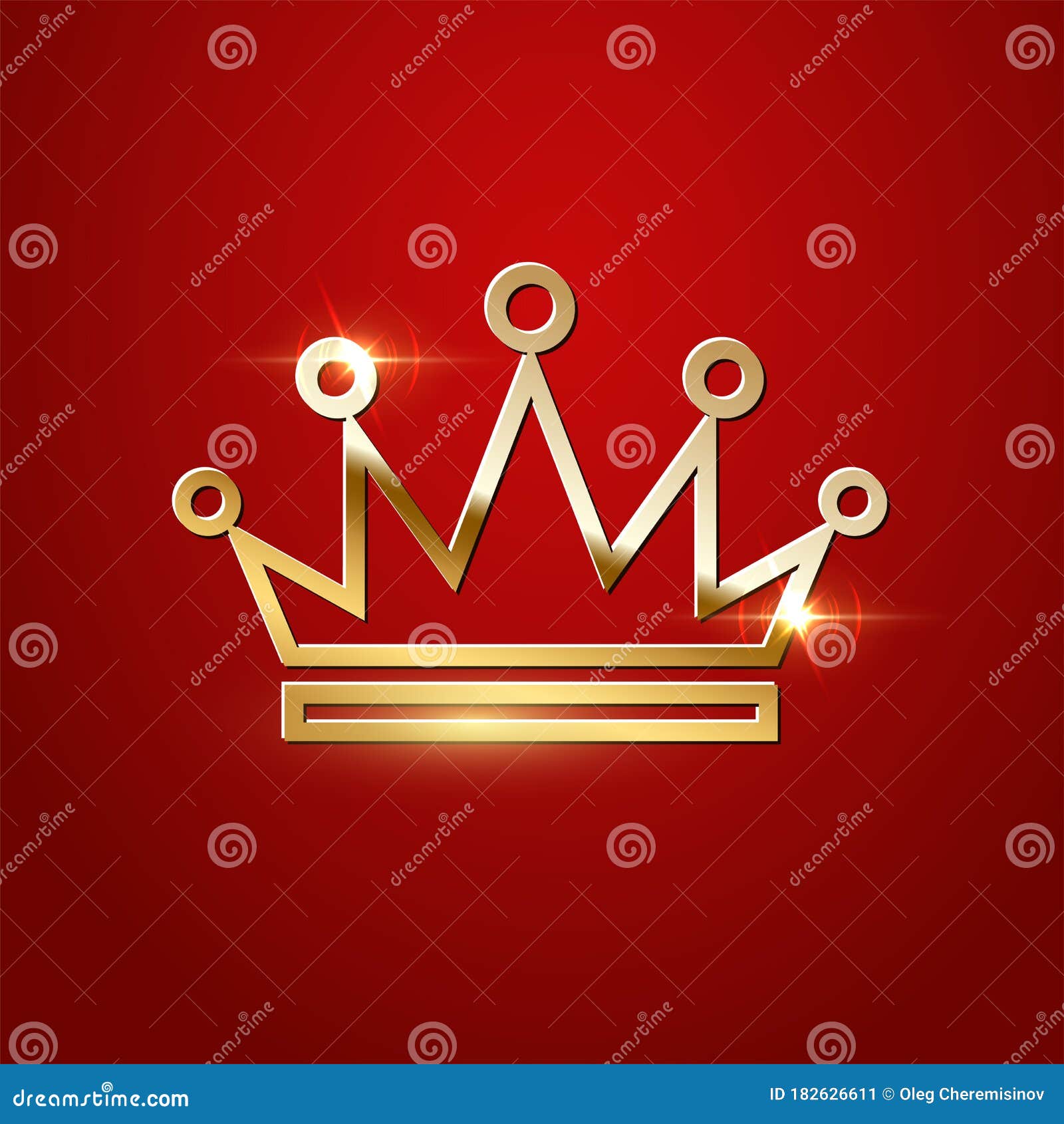 Golden Sparkling Crown Isolated on Red Background. Vector Luxury Design ...