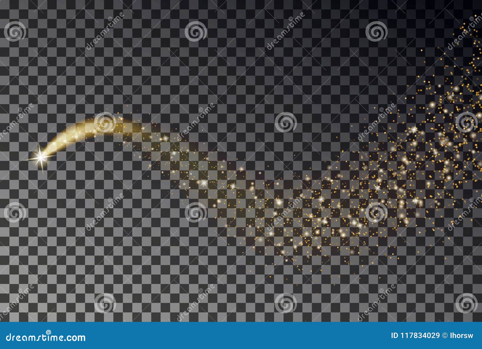 Golden Sparkling Falling Star. Vector Stardust Trail. Glittering Wave ...