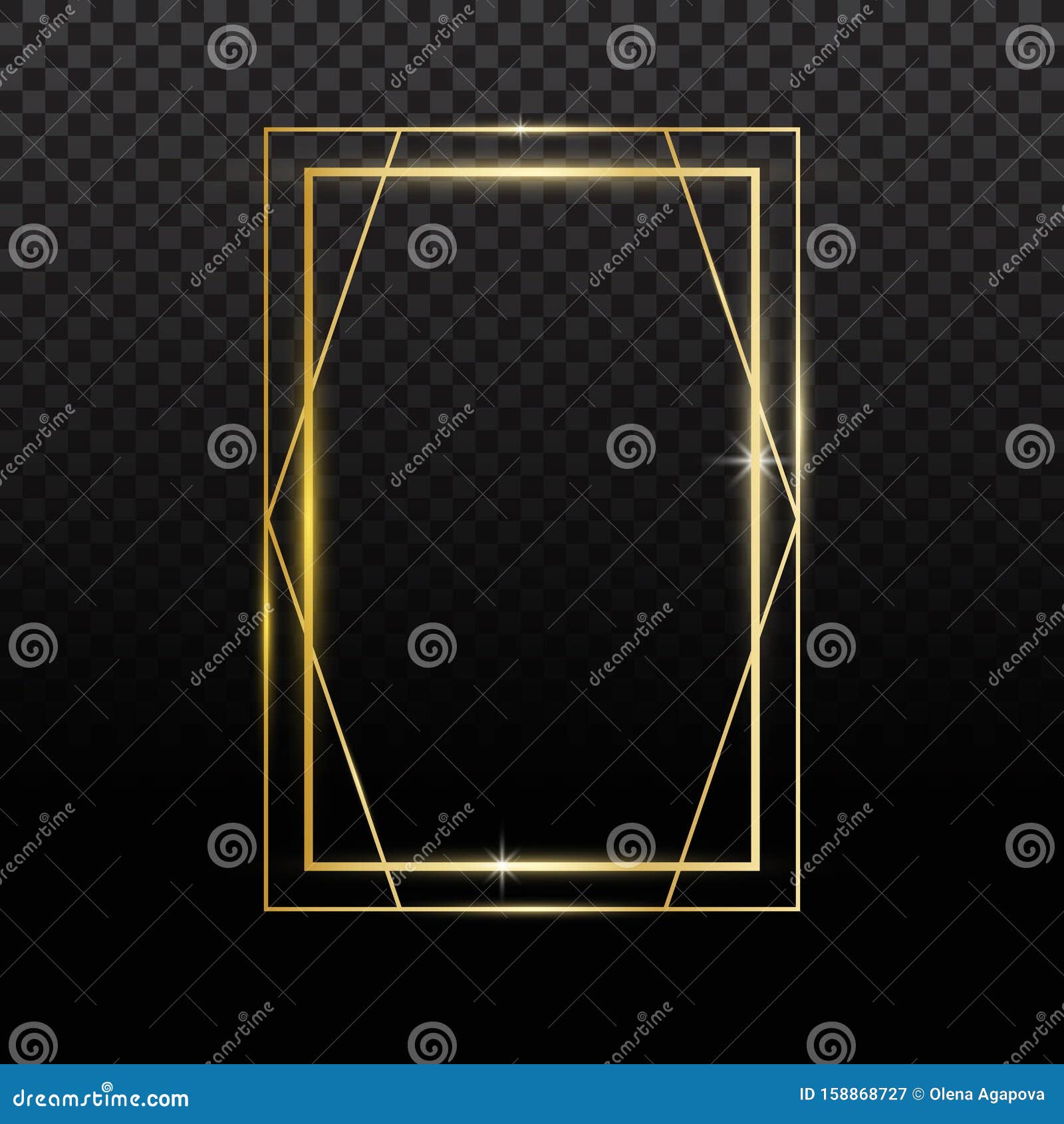 Golden Sparkling Rectangle with Golden Glitter Isolated on Black ...