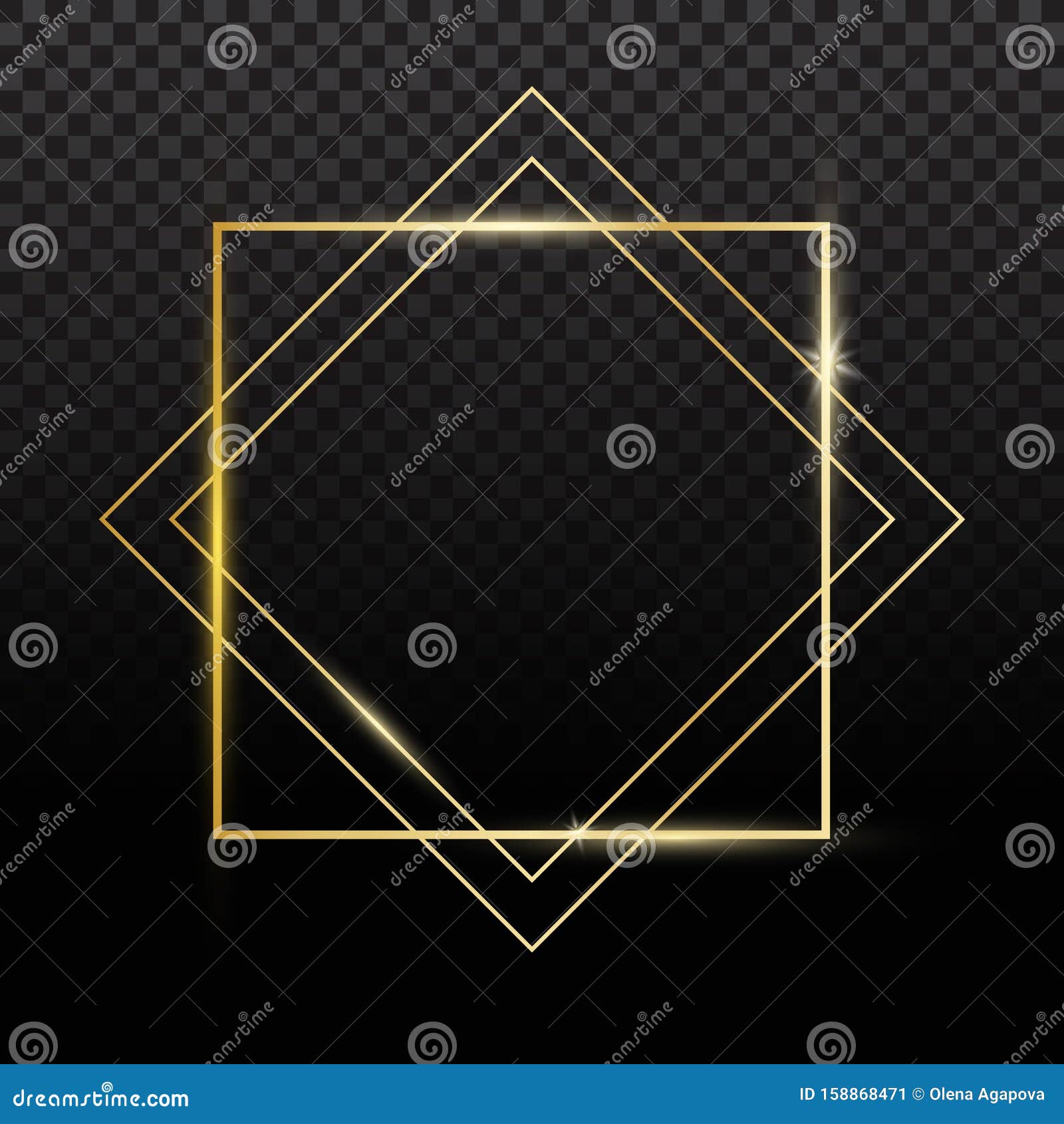 Golden Sparkling Rectangle with Golden Glitter Isolated on Black ...