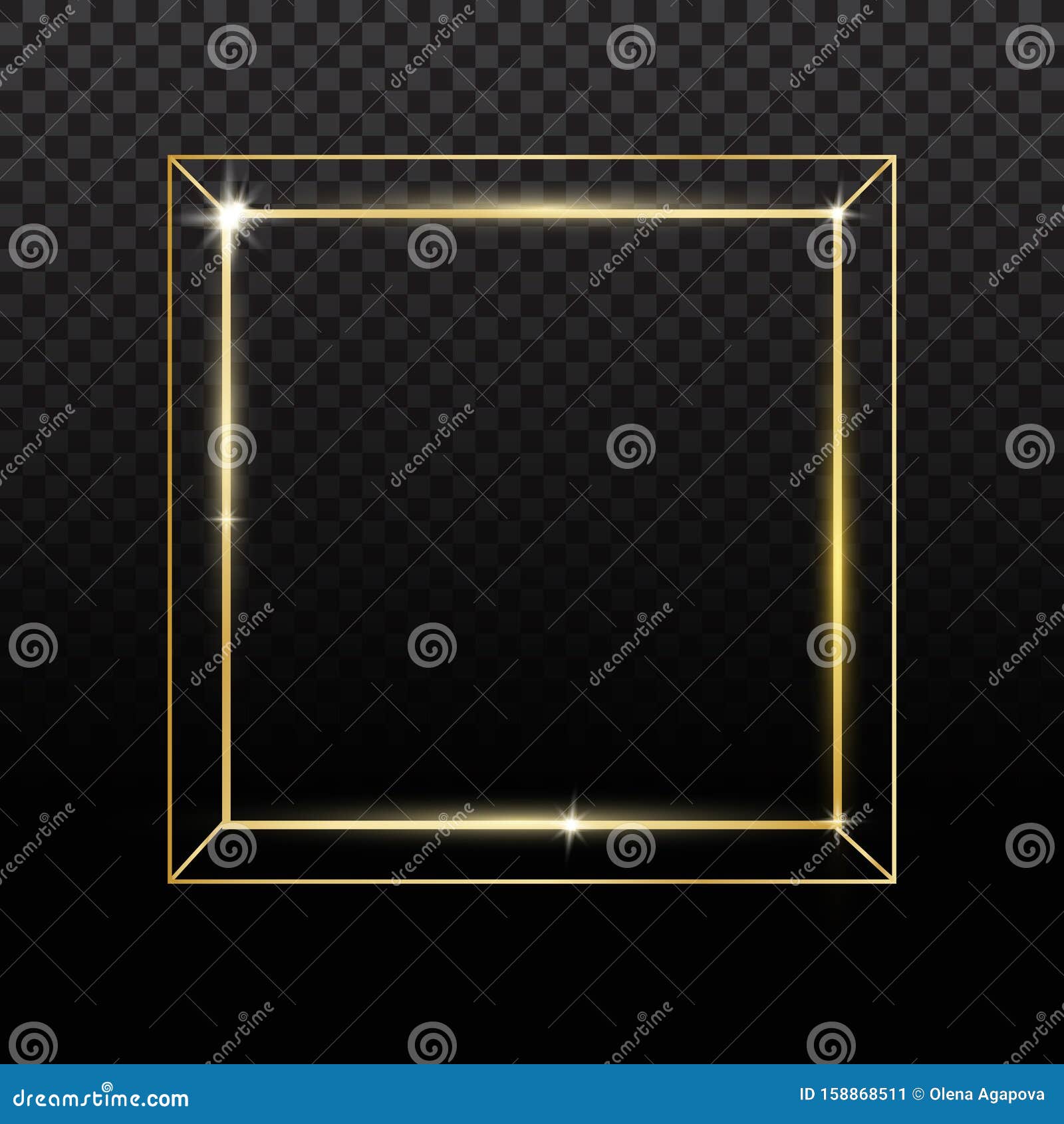 Golden Sparkling Rectangle with Golden Glitter Isolated on Black ...