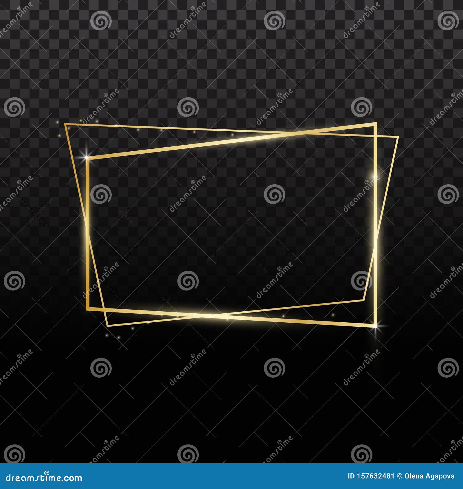 Golden Sparkling Rectangle with Golden Glitter Isolated on Black ...