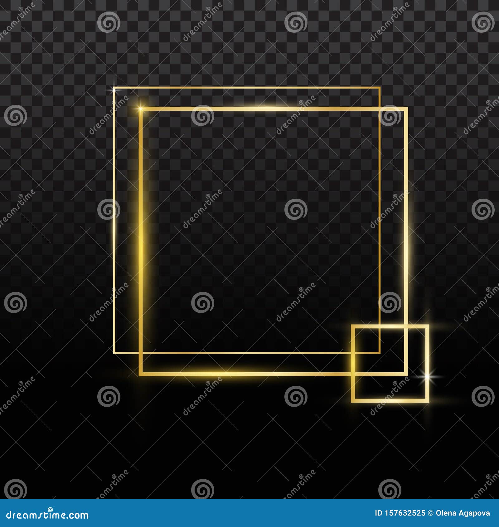 Golden Sparkling Rectangle with Golden Glitter Isolated on Black ...