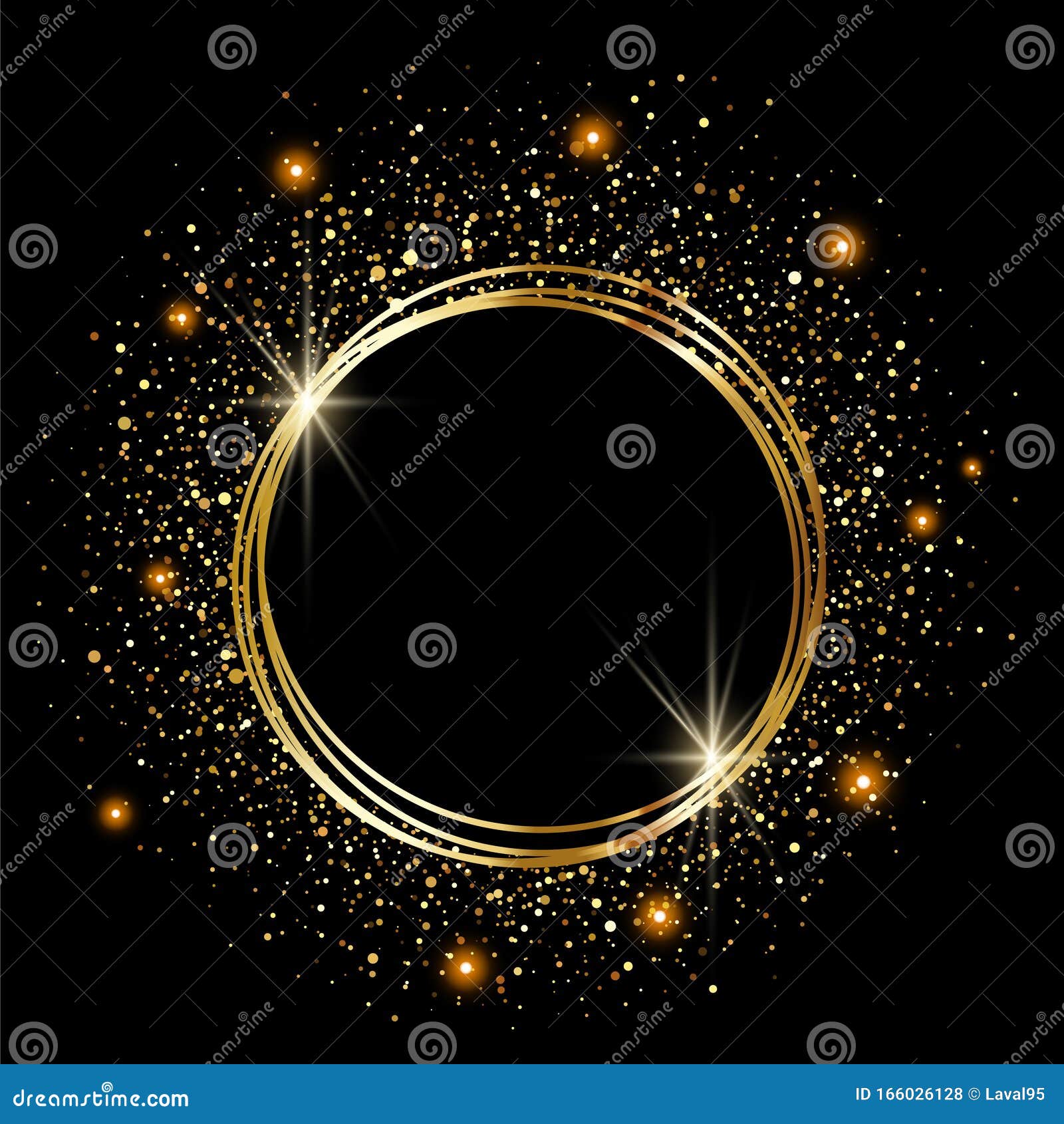 Golden Sparkling Ring with Golden Glitter, Vector on Black Background ... Golden Sparkling Ring with Golden Glitter, Vector on Black Background ...
