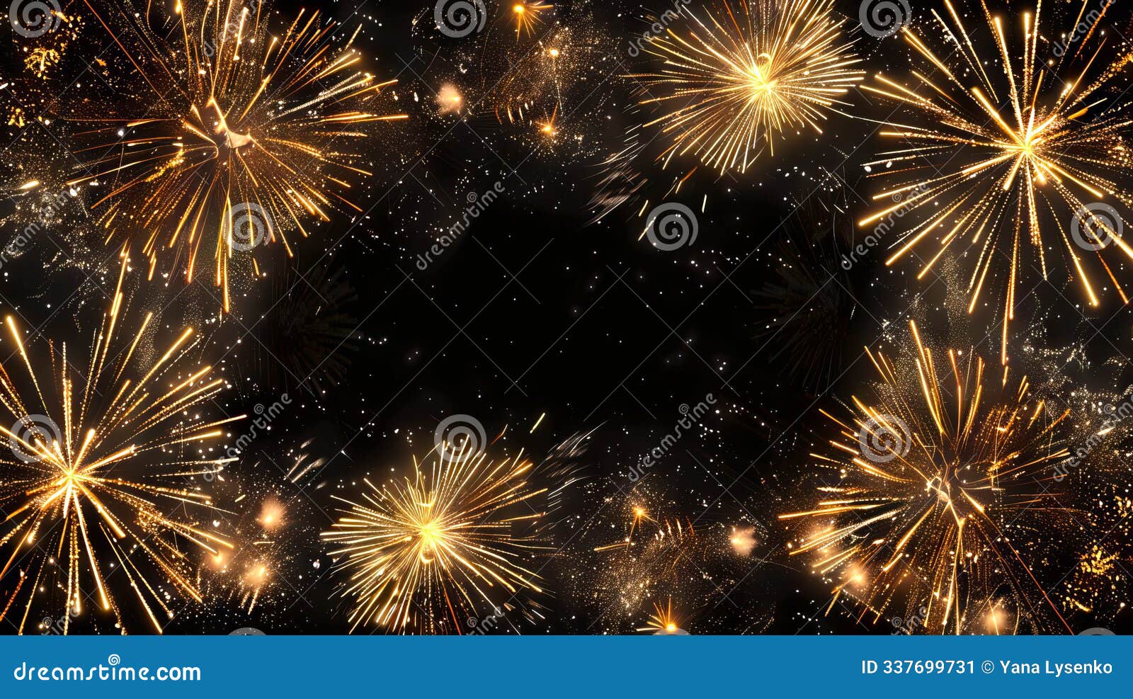 Golden Sparks and Fireworks Creating a Rectangular Frame with Copy ...