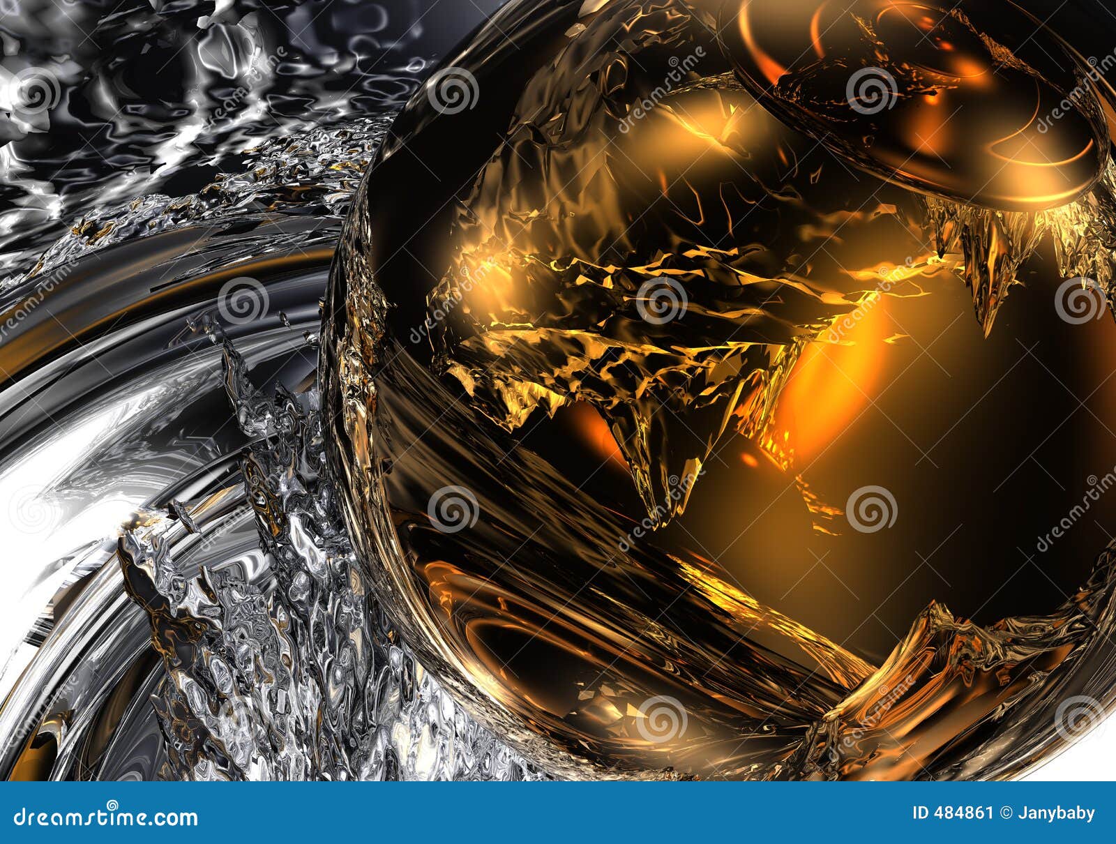 Golden Sphere in Liquid Silver 01 Stock Illustration - Illustration of ...