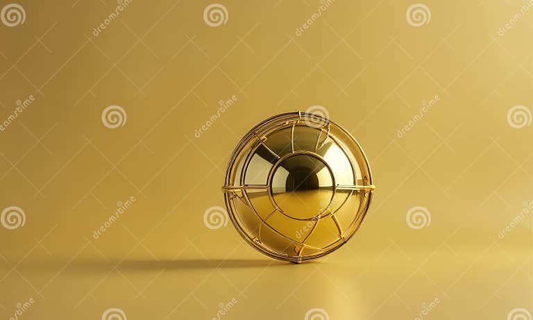 Golden Sphere with Reflective Surface Sits on Light Yellow Background ...