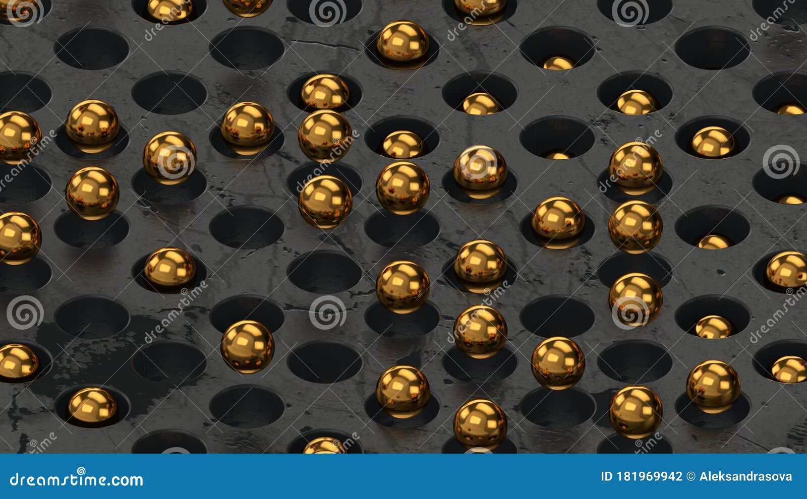 Golden Spheres on Graphite Gray Background. Abstract Motion Design 3d ...