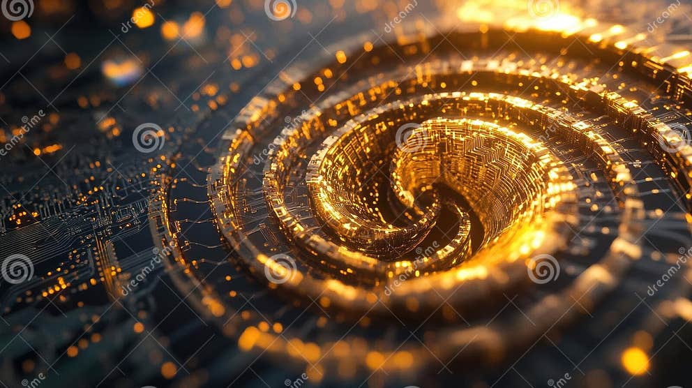 Golden Spiral of Data, a Digital Vortex of Innovation Stock Photo - Image of computing ...