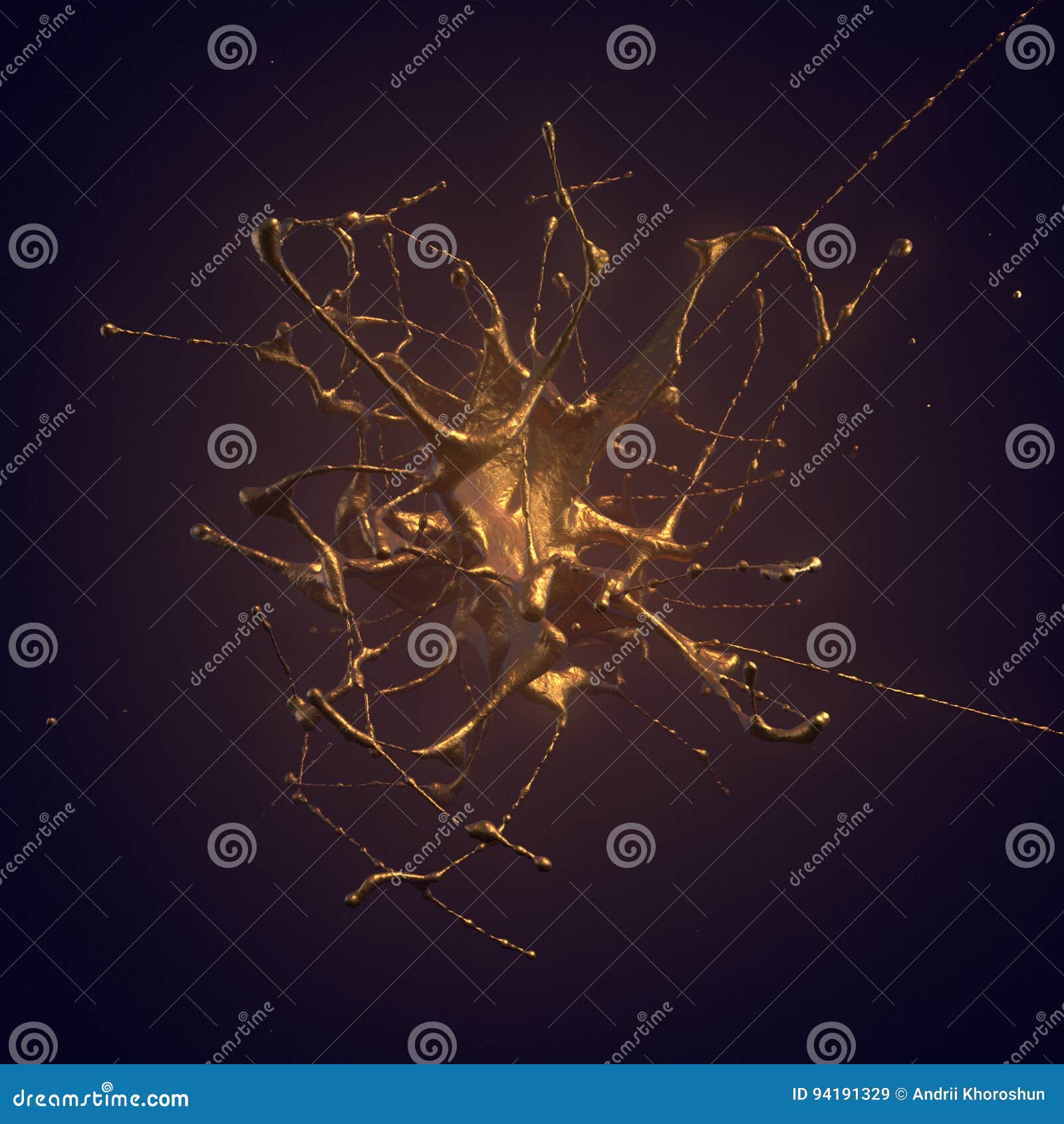 Golden Splash Isolated on Dark 3d Rendering Stock Illustration ...