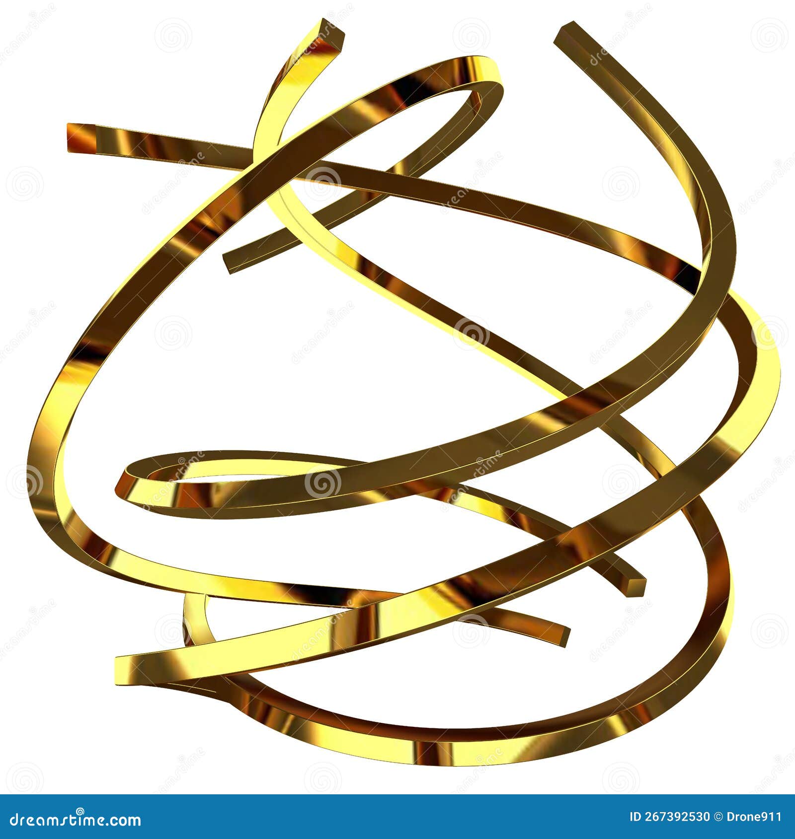 Golden Splines in Abstract Rotation. 3D Render Stock Illustration ...