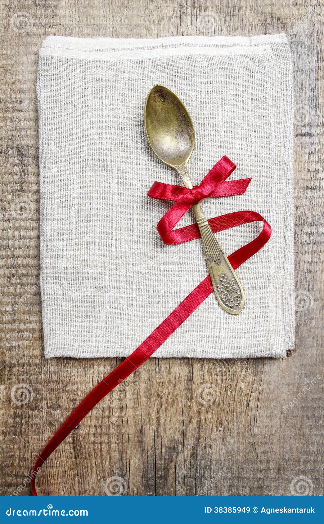Golden Spoon Decorated with Red Bow Stock Image - Image of culinary ...