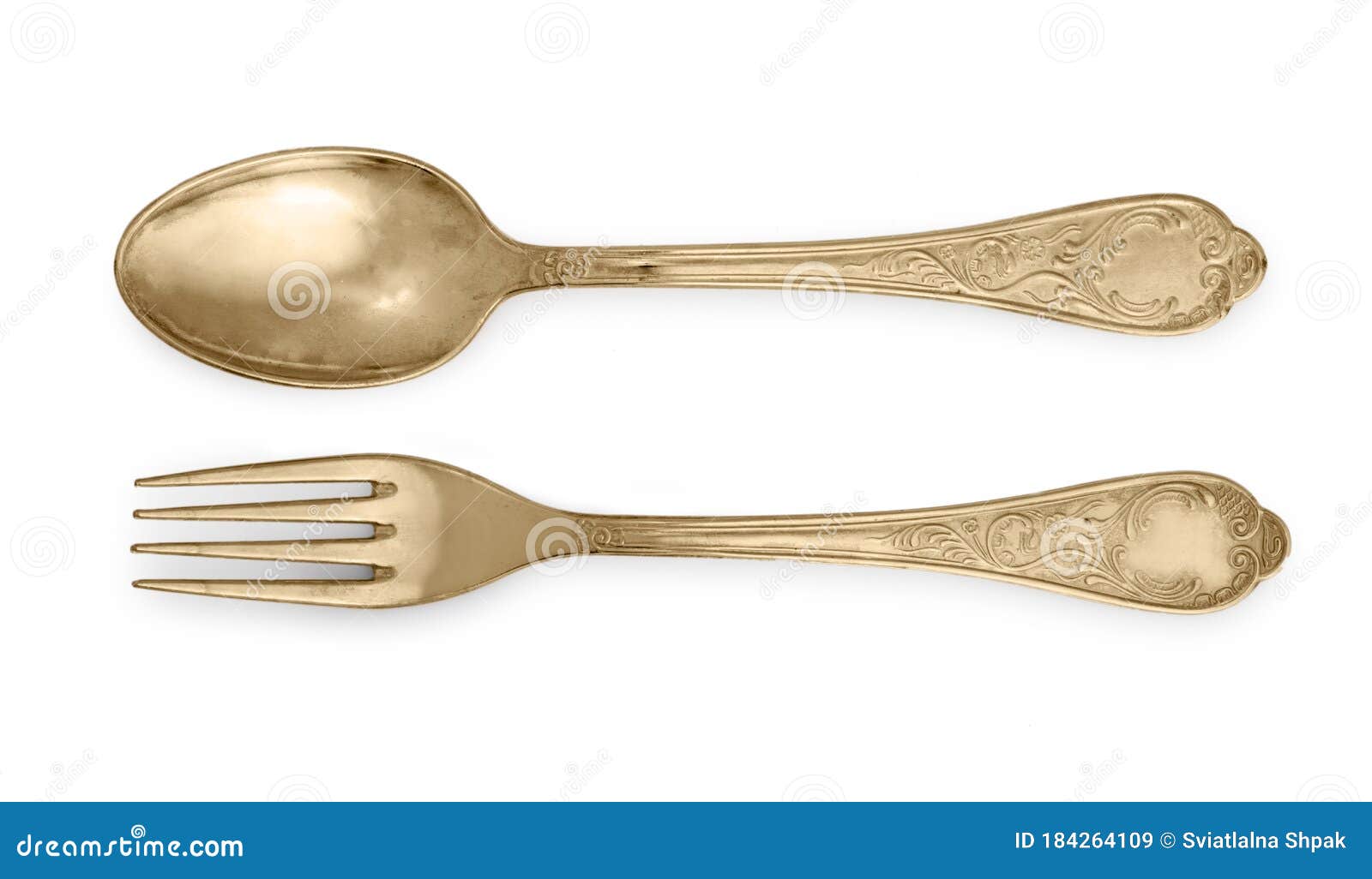 Golden Spoon And Fork Isolated On A White Stock Image | CartoonDealer ...