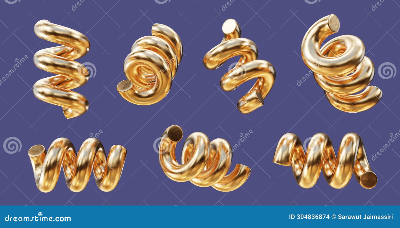 Golden Spring Geometry Shape Set Isolated on Black Background 3d ...