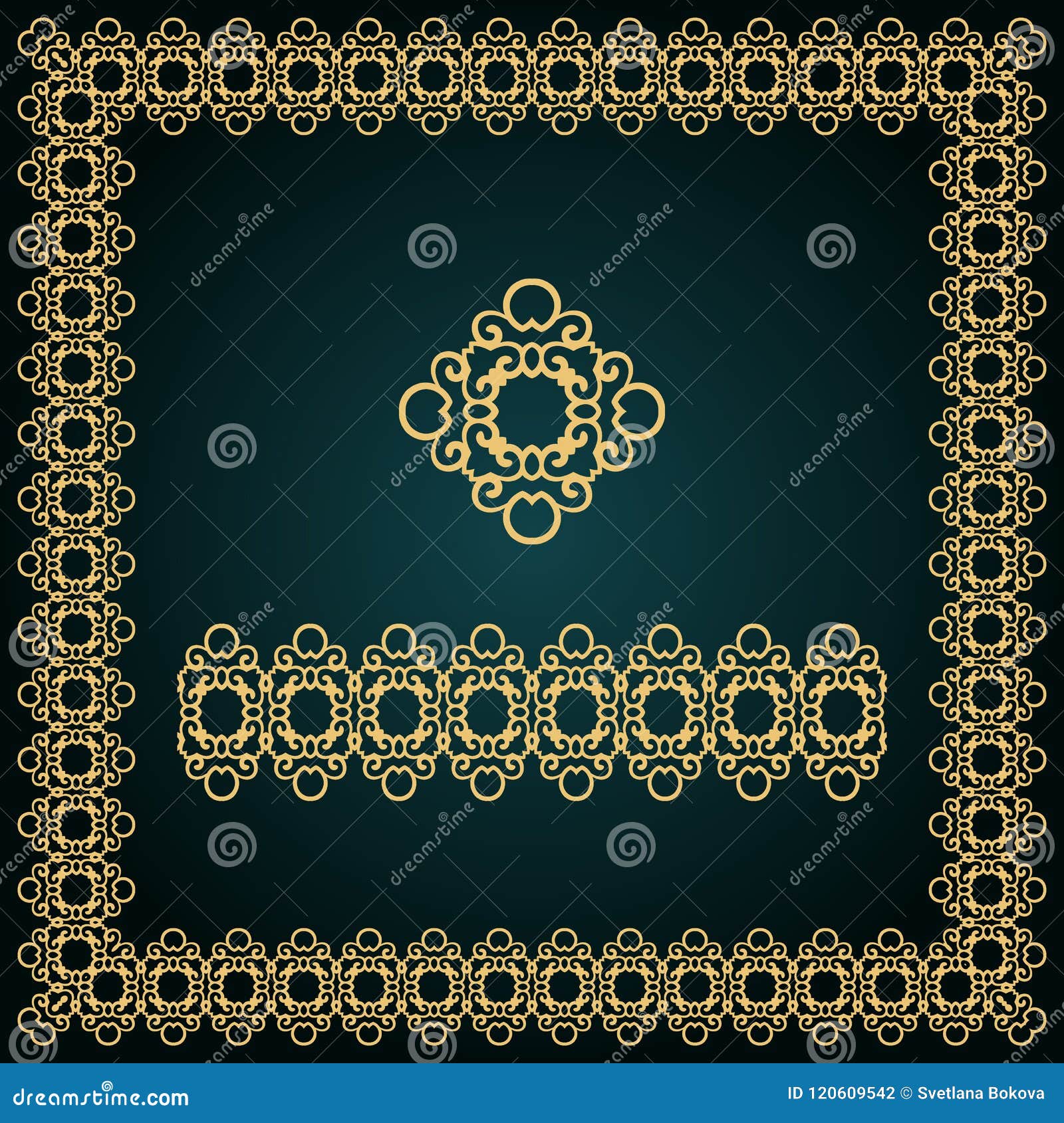 Golden Square Frame with Logo and Seamless Border. Stock Vector ...