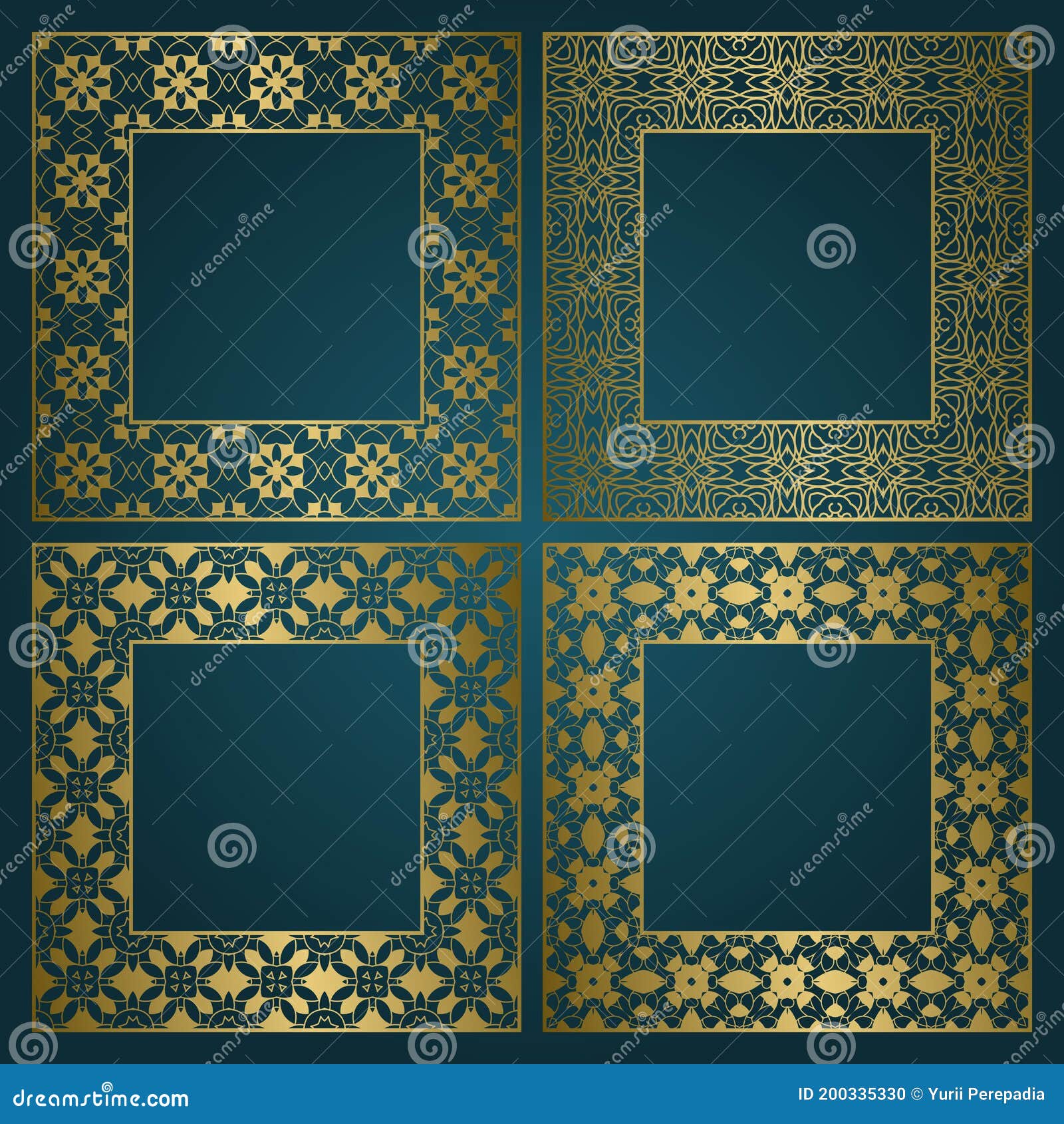 Golden Square Frames Set of Traditional Ornament Borders Stock Vector ...