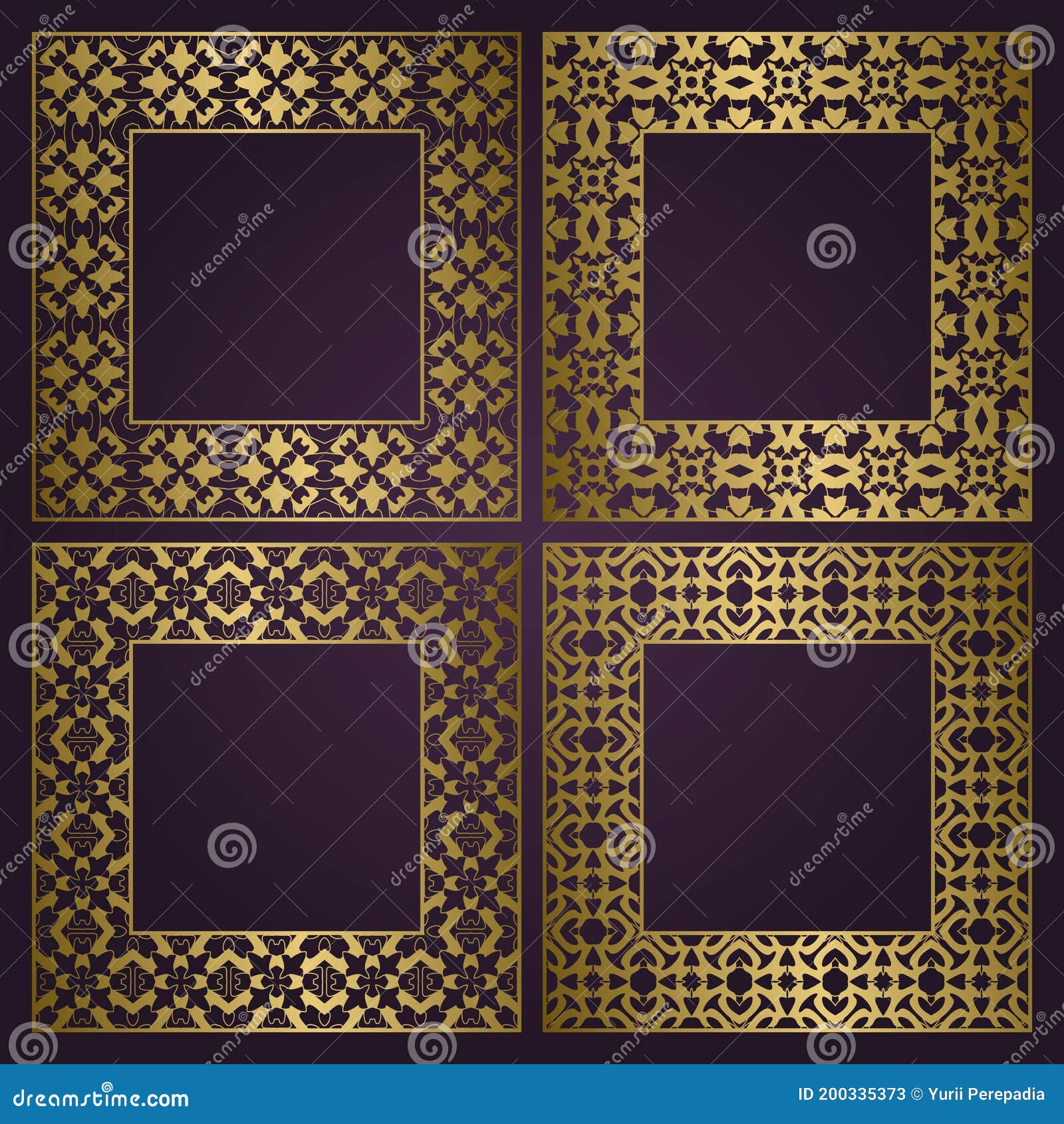 Golden Square Frames Set of Traditional Ornament Borders Stock Vector ...