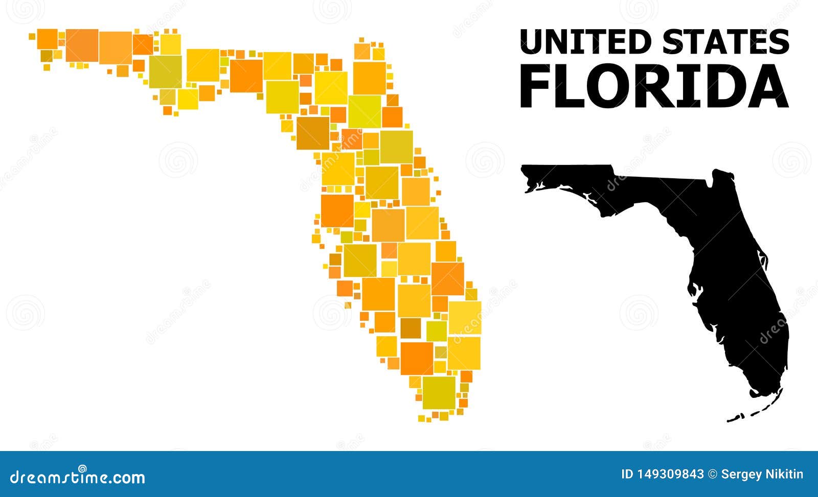 Golden Square Mosaic Map of Florida State Stock Illustration ...