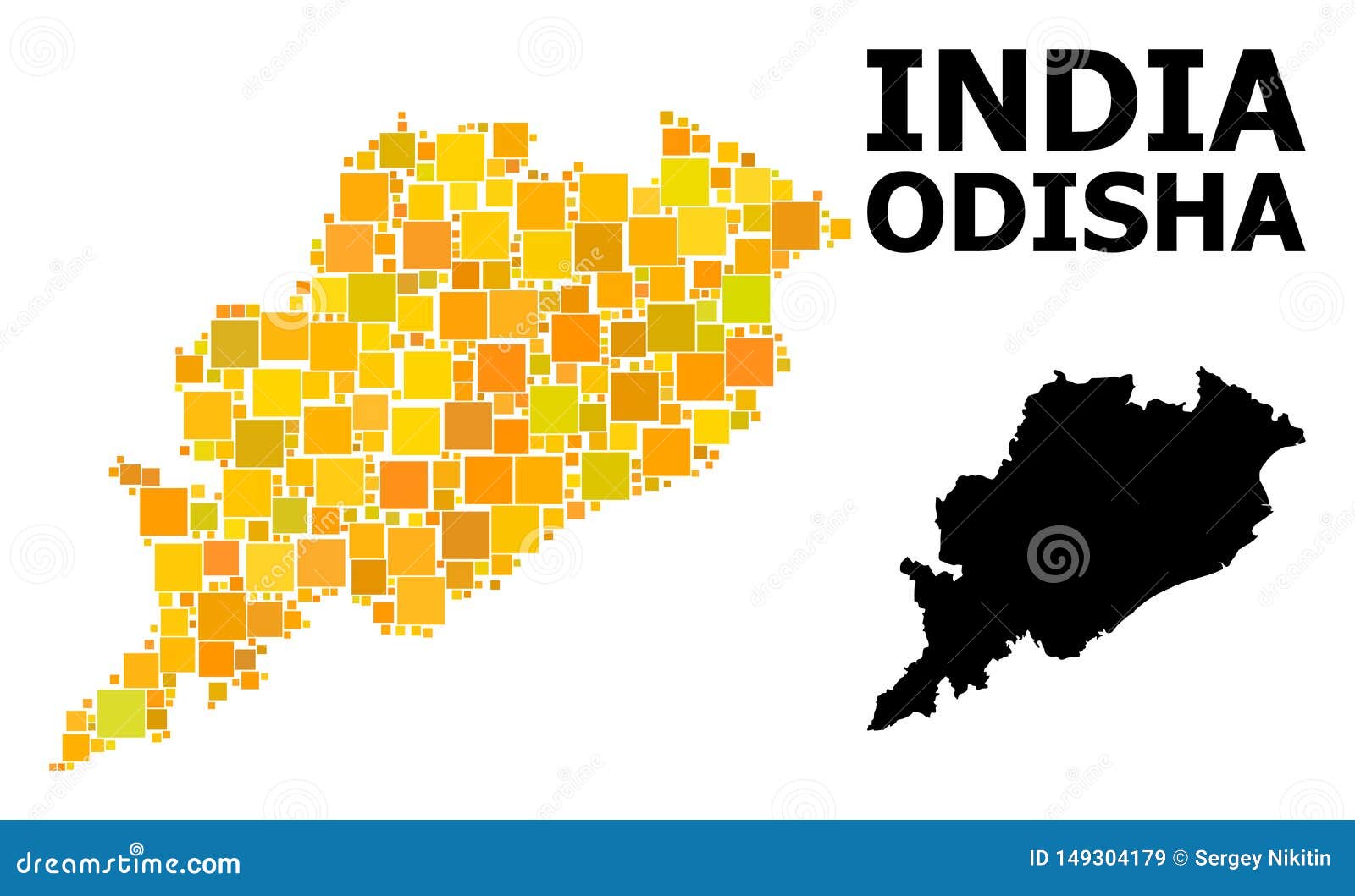 Golden Square Mosaic Map of Odisha State Stock Illustration ...