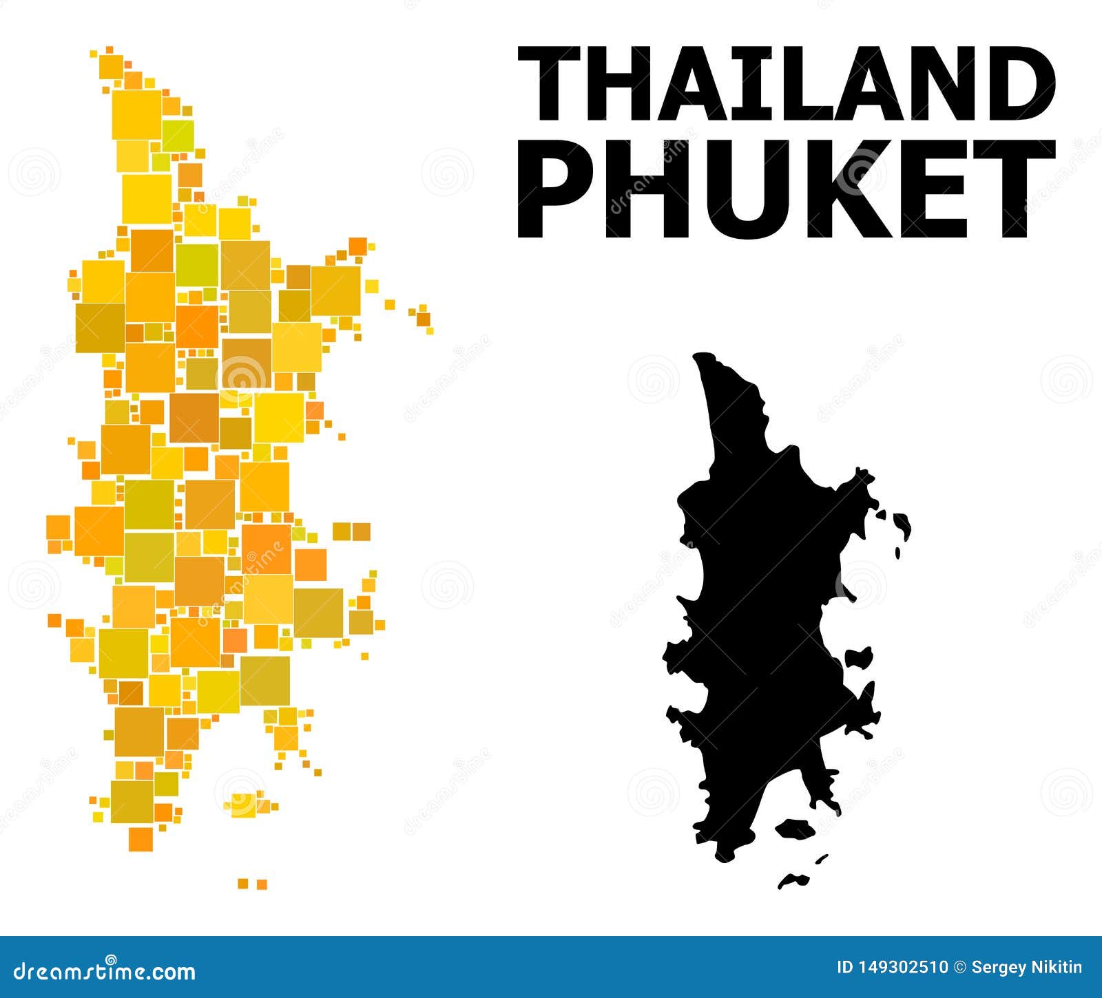 Golden Square Mosaic Map of Phuket Stock Illustration - Illustration of ...