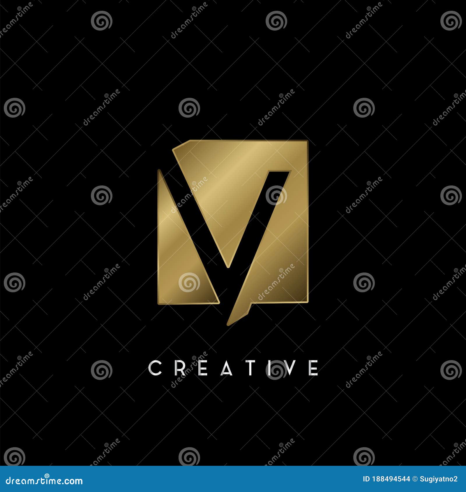 Golden Square Negative Space V Letter Logo. Creative Design Concept ...
