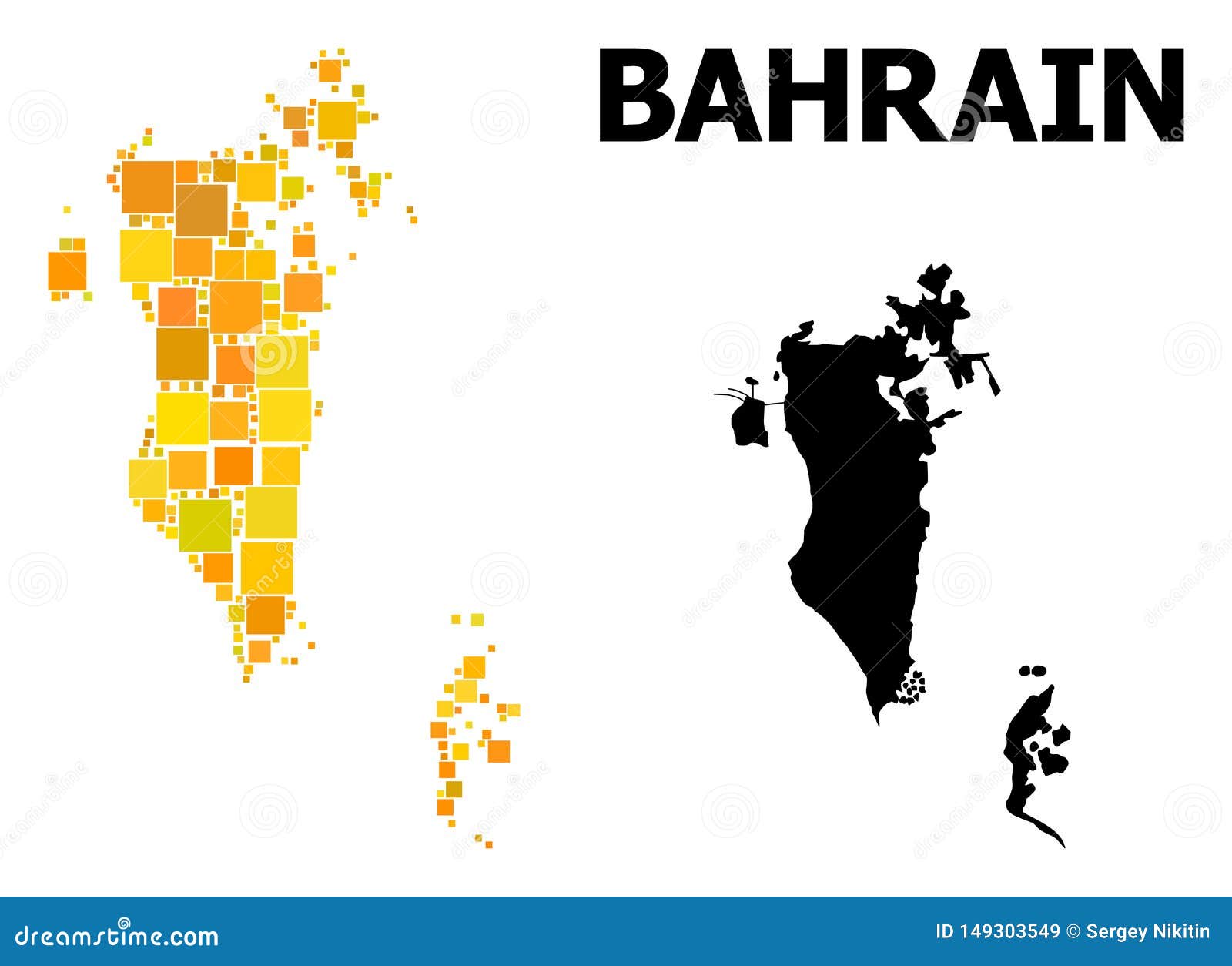 Golden Square Pattern Map of Bahrain Stock Illustration - Illustration ...
