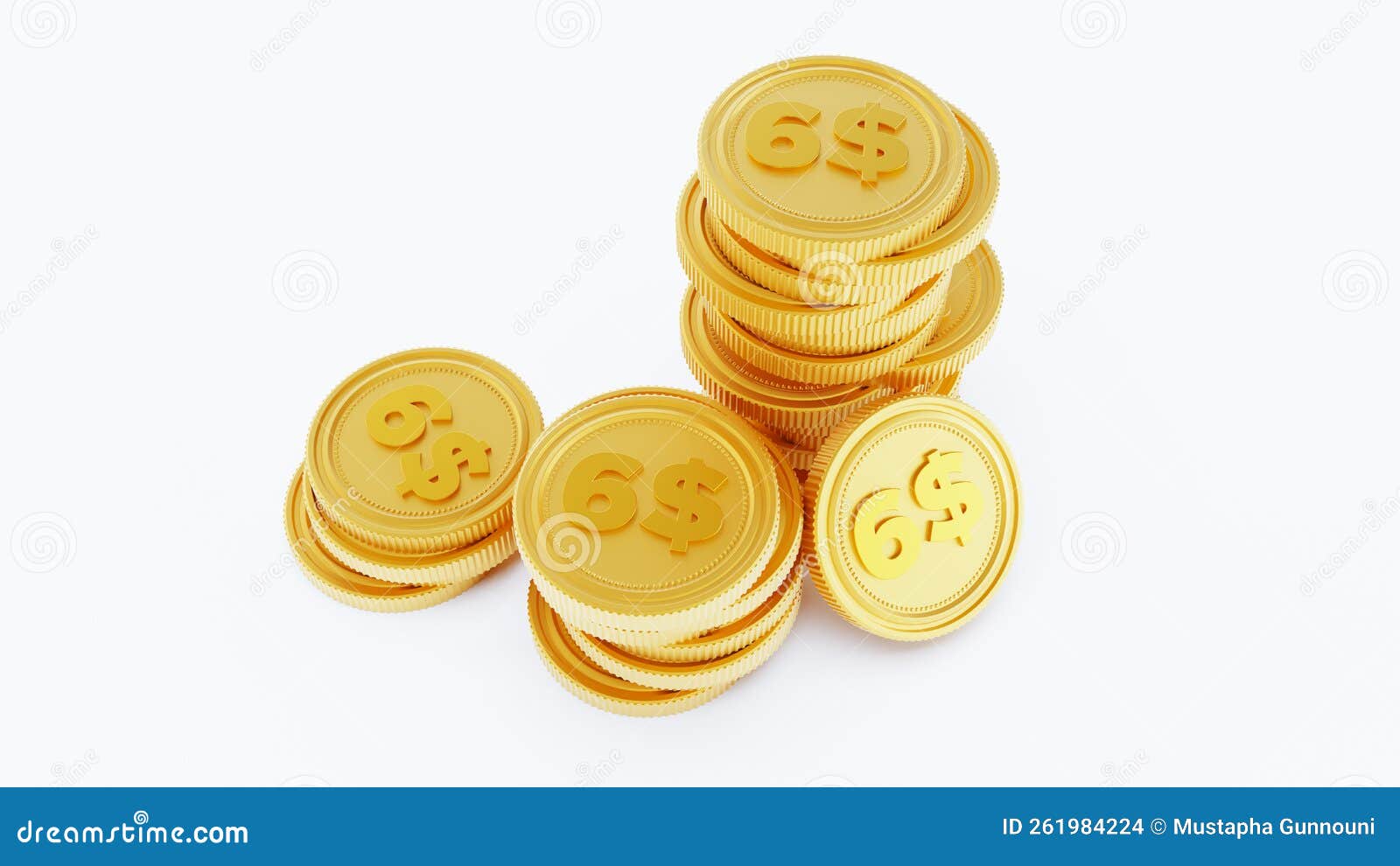 Golden Stack Coins Isolated on a White Background. Six Dollar Coins ...